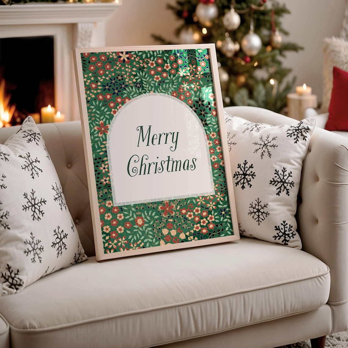 Merry Christmas Wall Art, Holiday Religious Decor, Green Festive Arched ...
