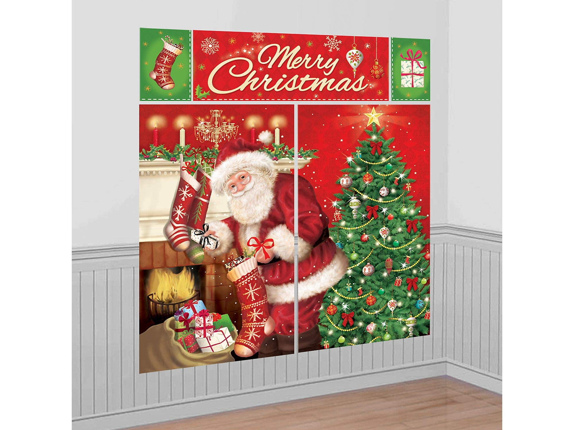 "Merry Christmas" Wall Vinyl Scene Setters Kit, 5 Ct. | Party ...