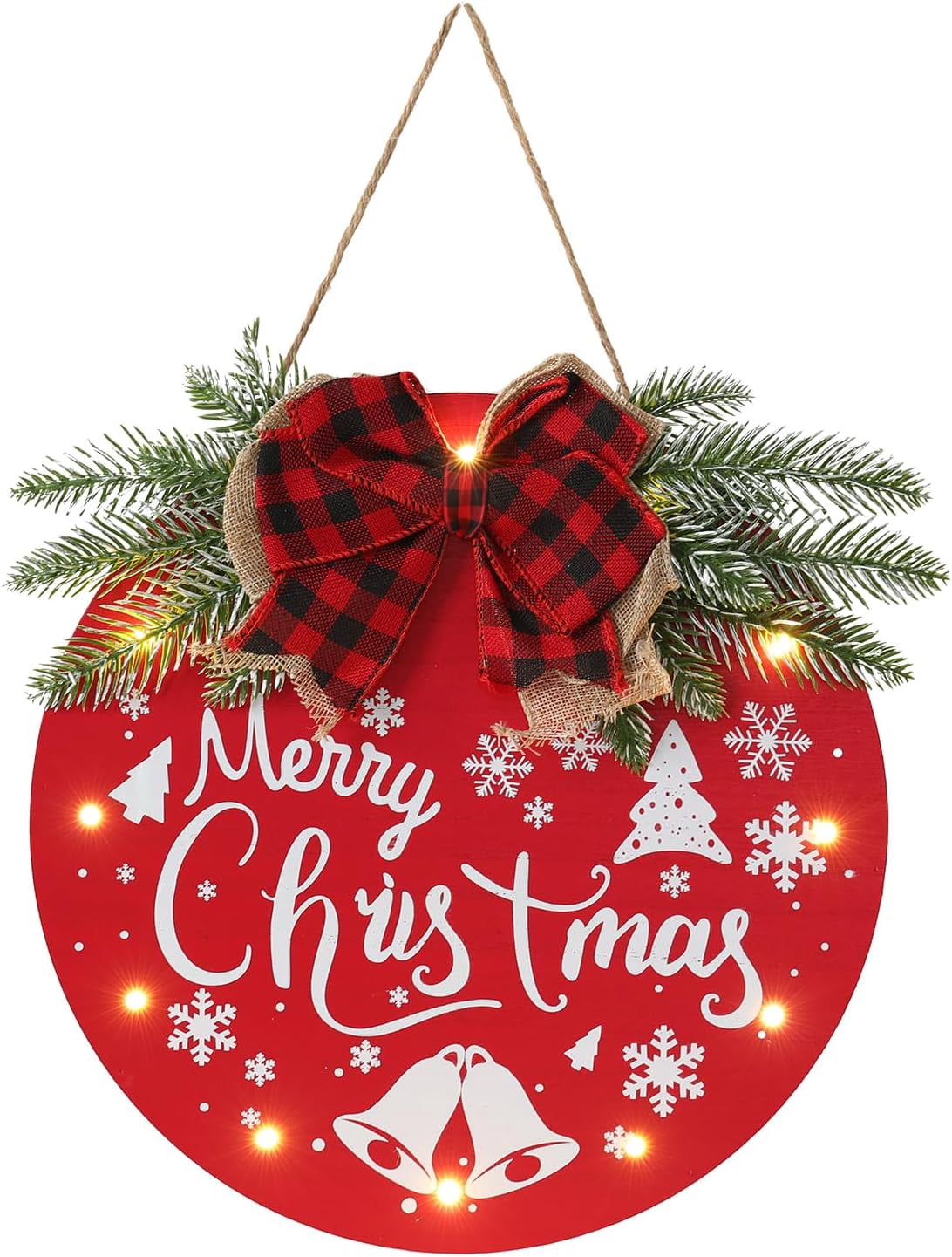 Merry Christmas Welcome Sign for Front Door, Red X-mas Sign with Light ...