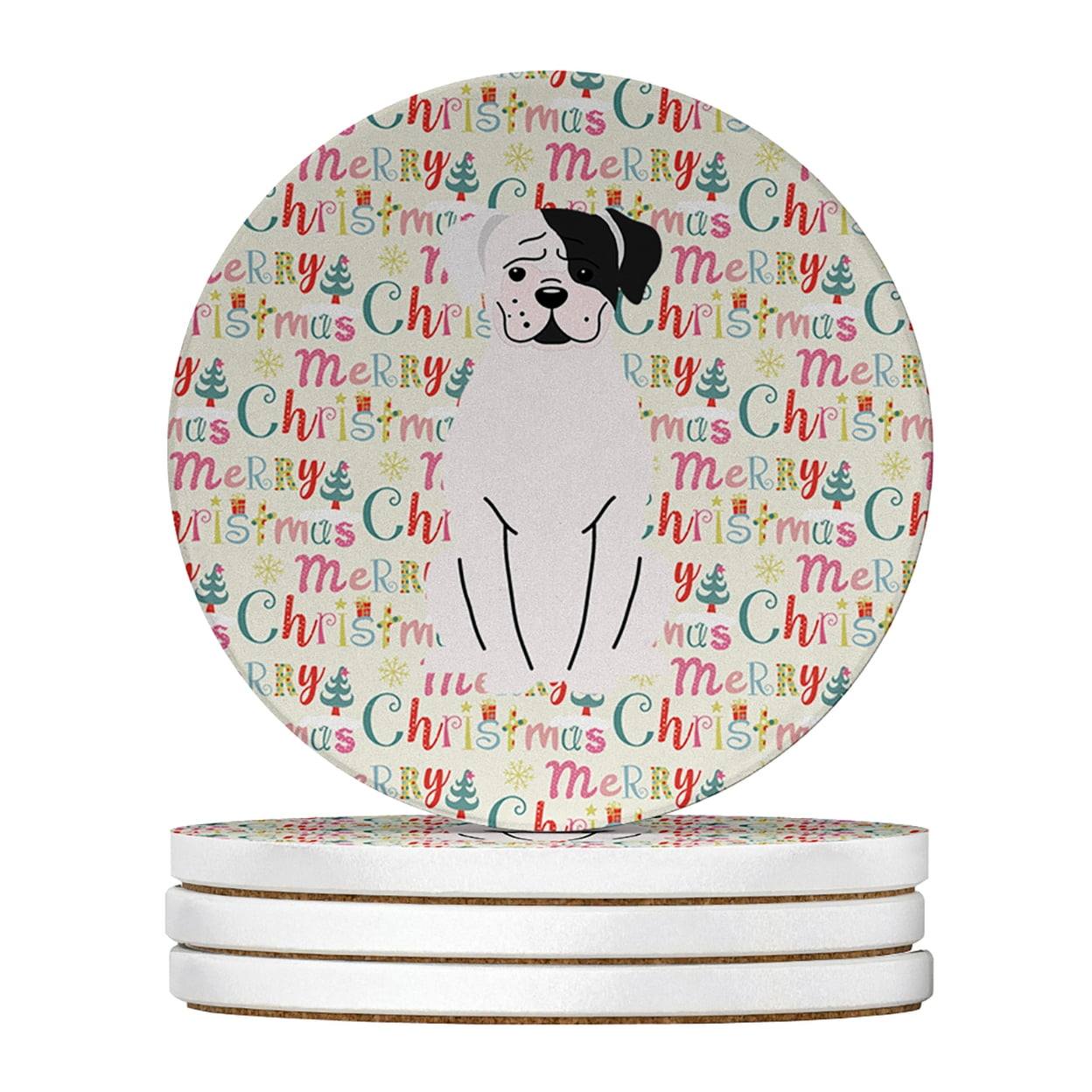 Merry Christmas White Boxer Cooper Large Sandstone Coasters Pack of 4 4 ...