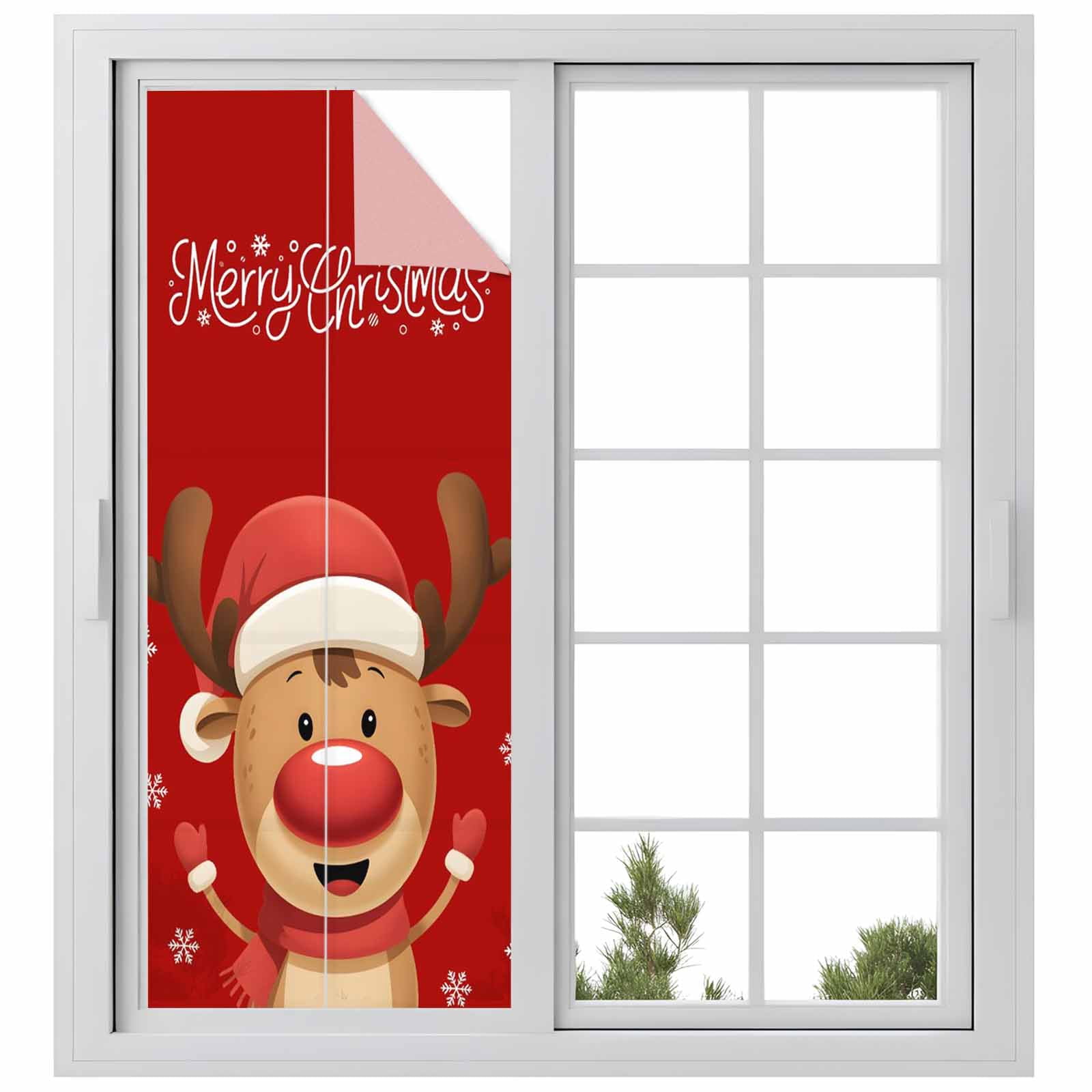 Merry Christmas Window Privacy Film, Red Winter Xmas Cartoon Deer ...