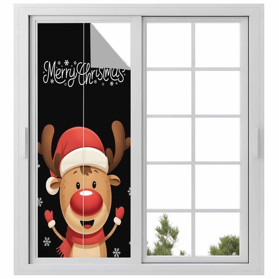 Merry Christmas Window Privacy Film, Winter Cartoon Xmas Deer Snowflake ...