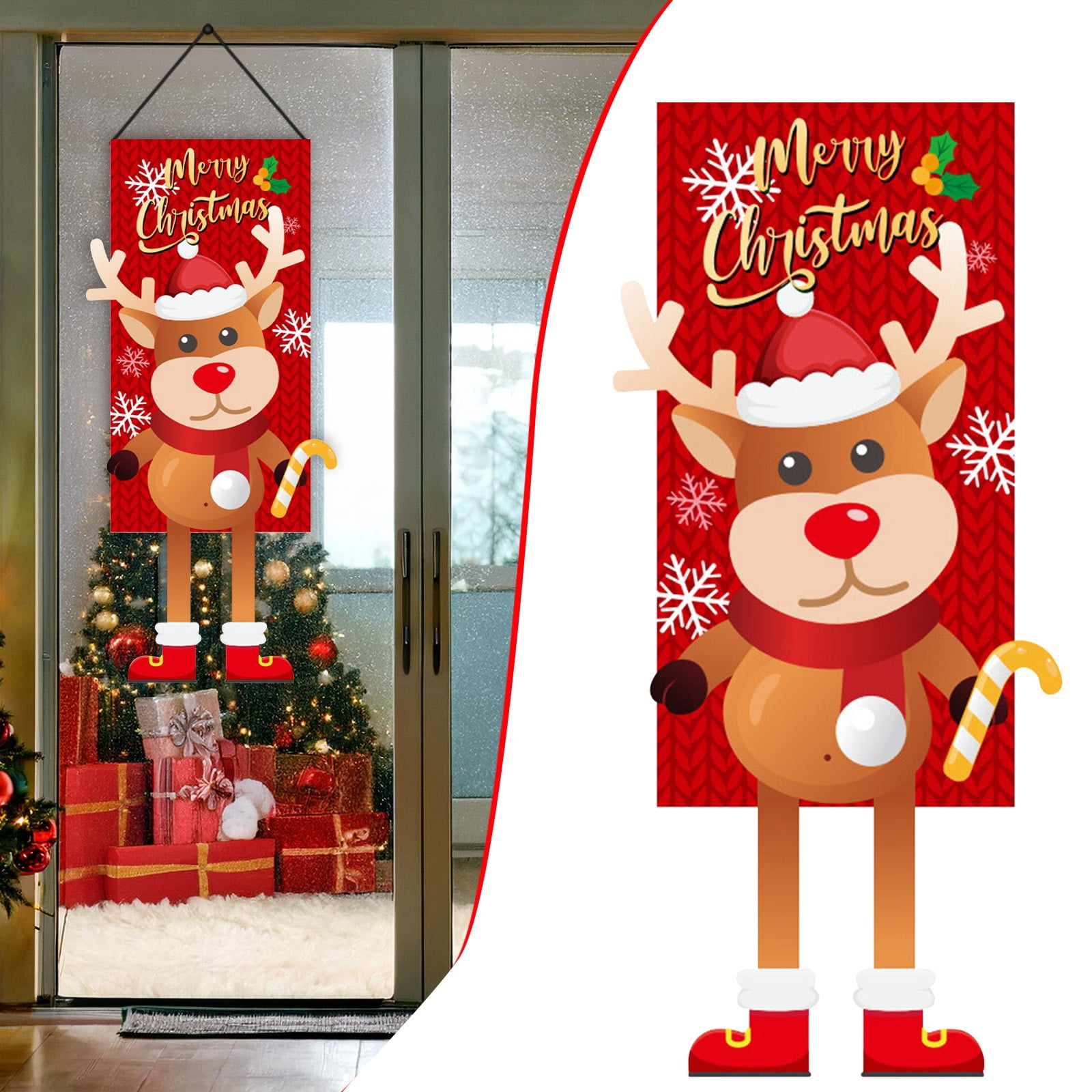 Merry Christmas Window Sign Banners, Christmas Fabric Flag, Door Porch ...