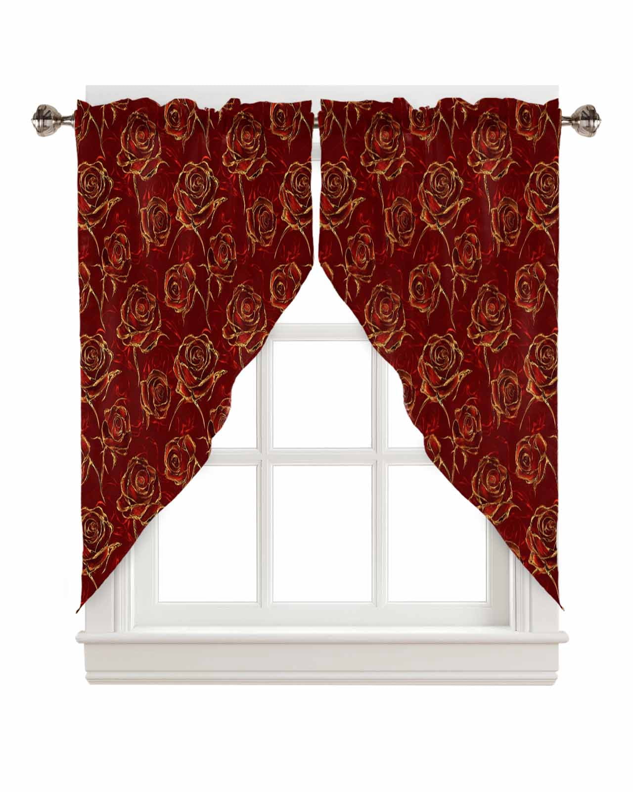 Merry Christmas Winter Rose Flower Swag Valances for Windows, Vintage ...