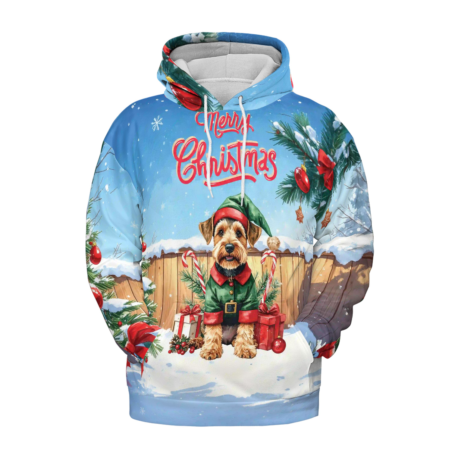 Merry Christmas Woofmas Xmas Noel Airedale Terrier Elf Candy Cane Snow ...