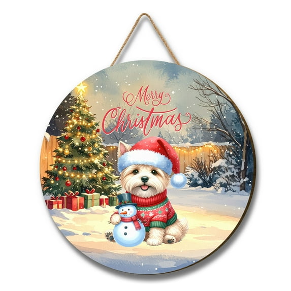 Merry Christmas Woofmas Xmas Noel Cairn Terrier Santa Snowman Round ...