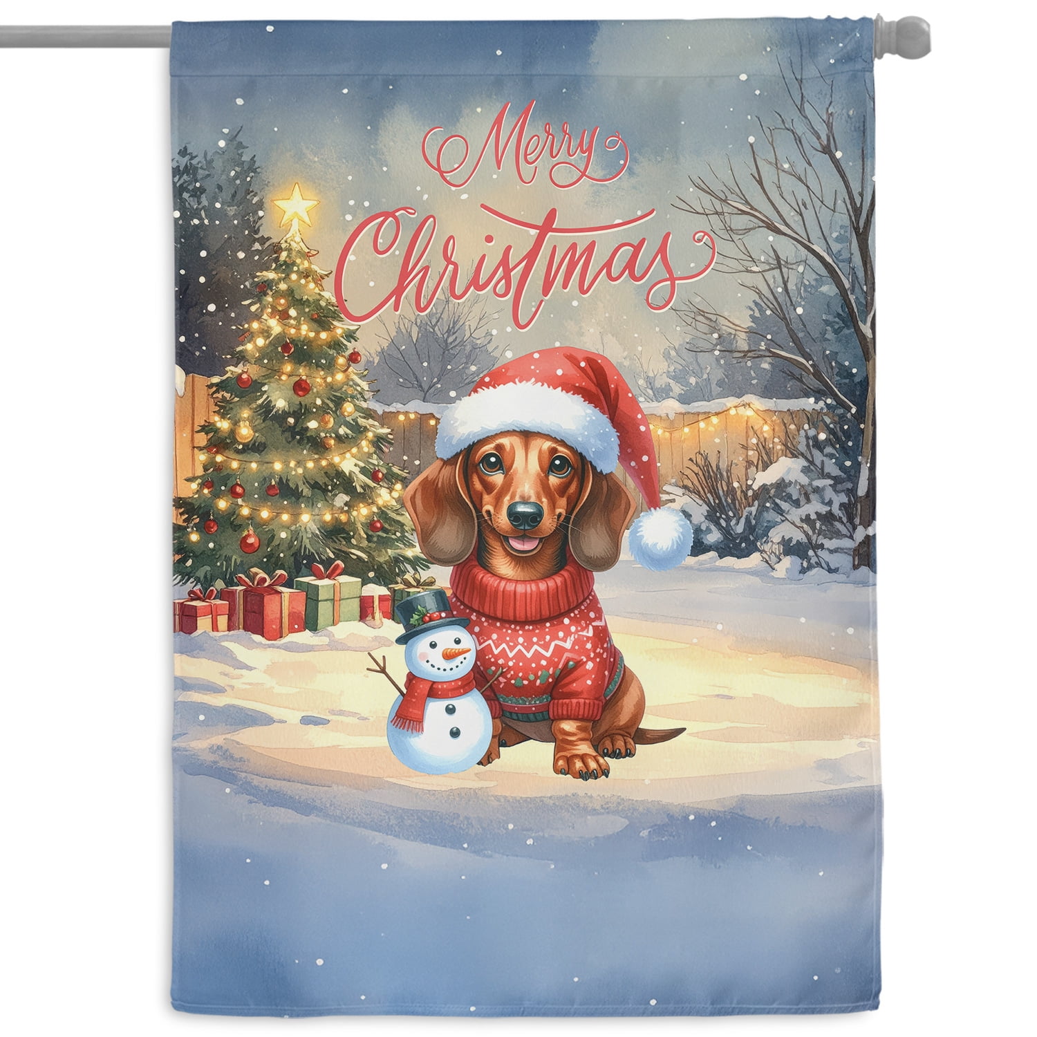 Merry Christmas Woofmas Xmas Noel Dachshund Santa Snowman House Flag ...