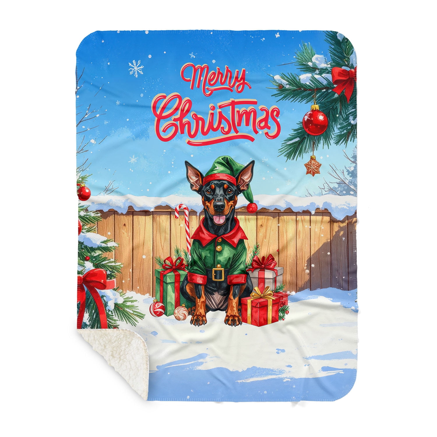 Merry Christmas Woofmas Xmas Noel Doberman Pinscher Elf Candy Cane Snow ...