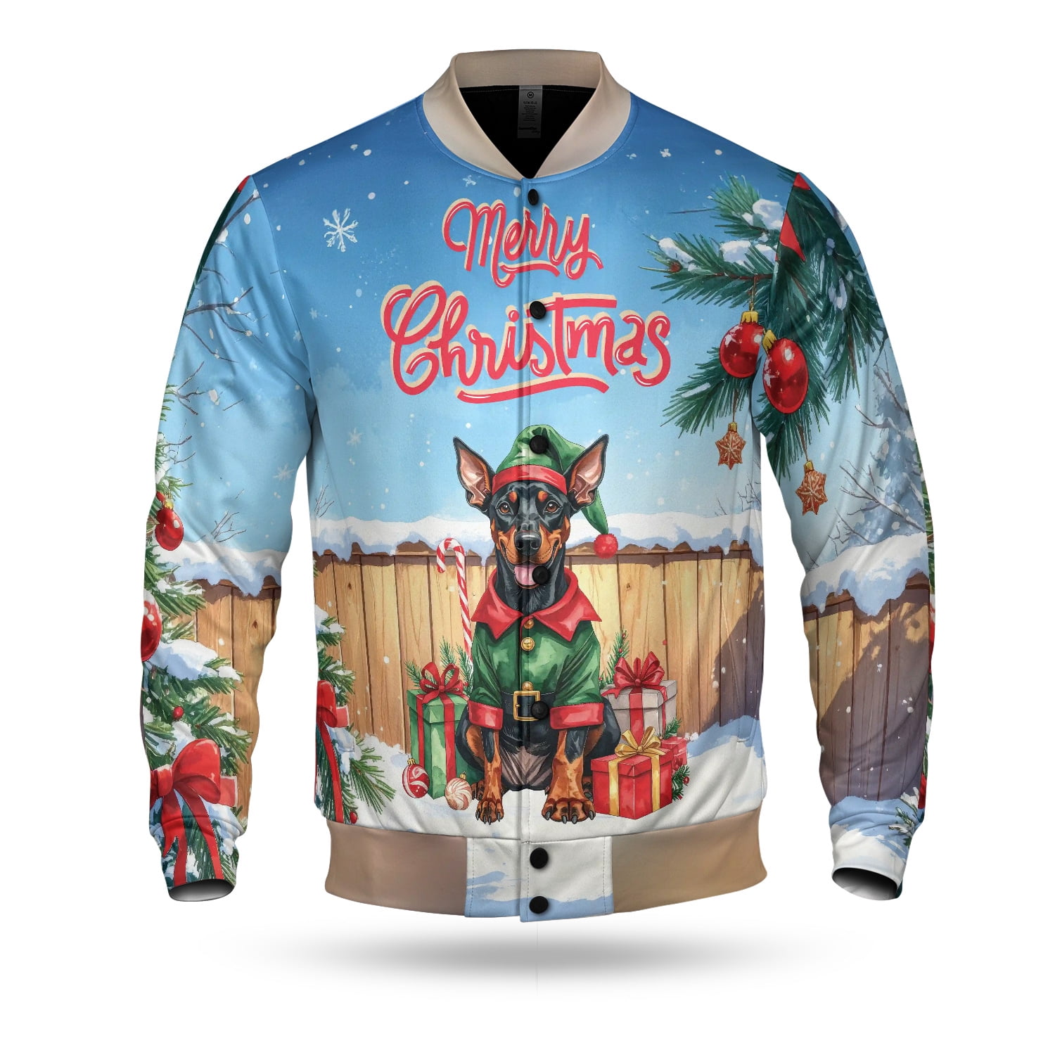 Merry Christmas Woofmas Xmas Noel Doberman Pinscher Elf Candy Cane Snow ...