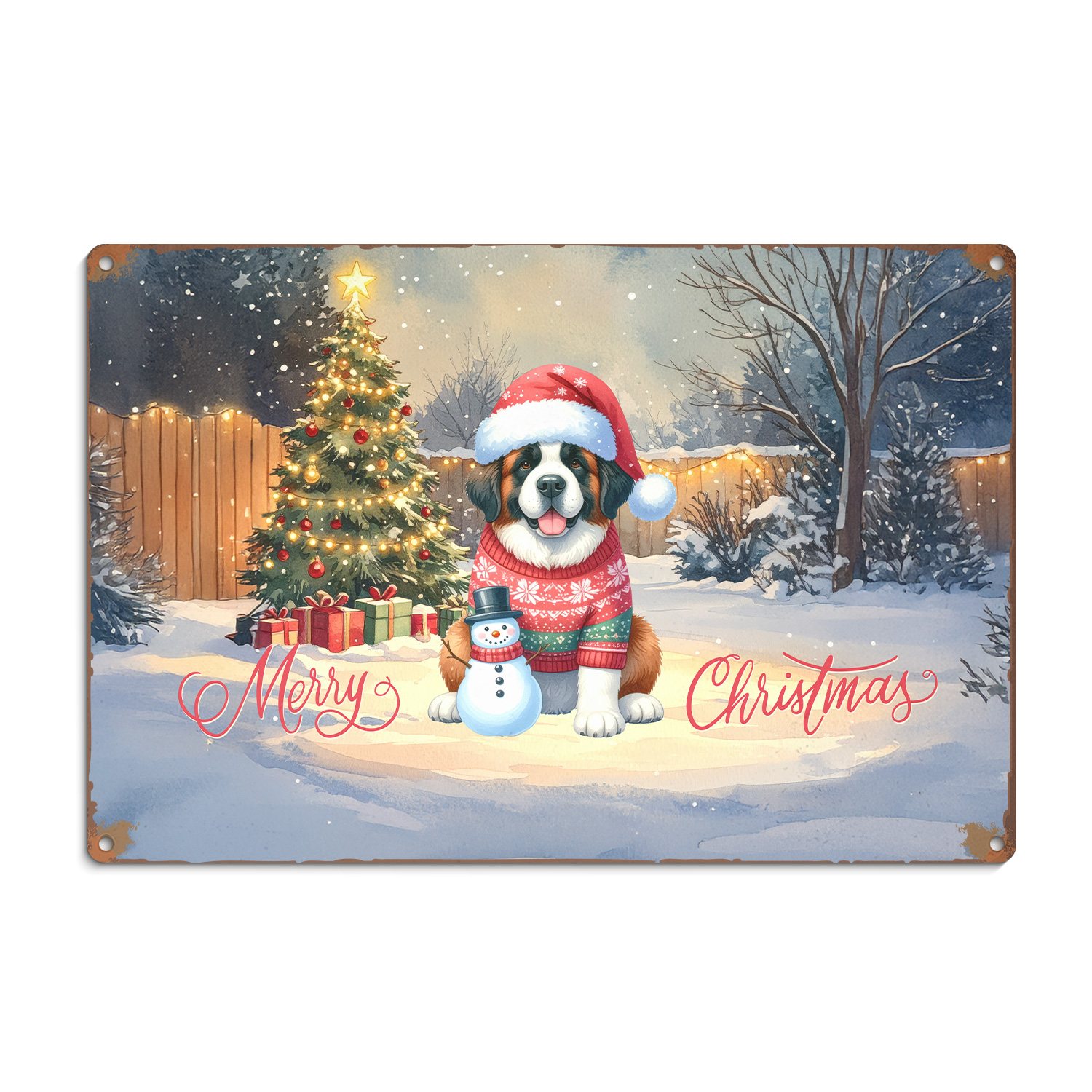 Merry Christmas Woofmas Xmas Noel Saint Bernard Santa Snowman ...