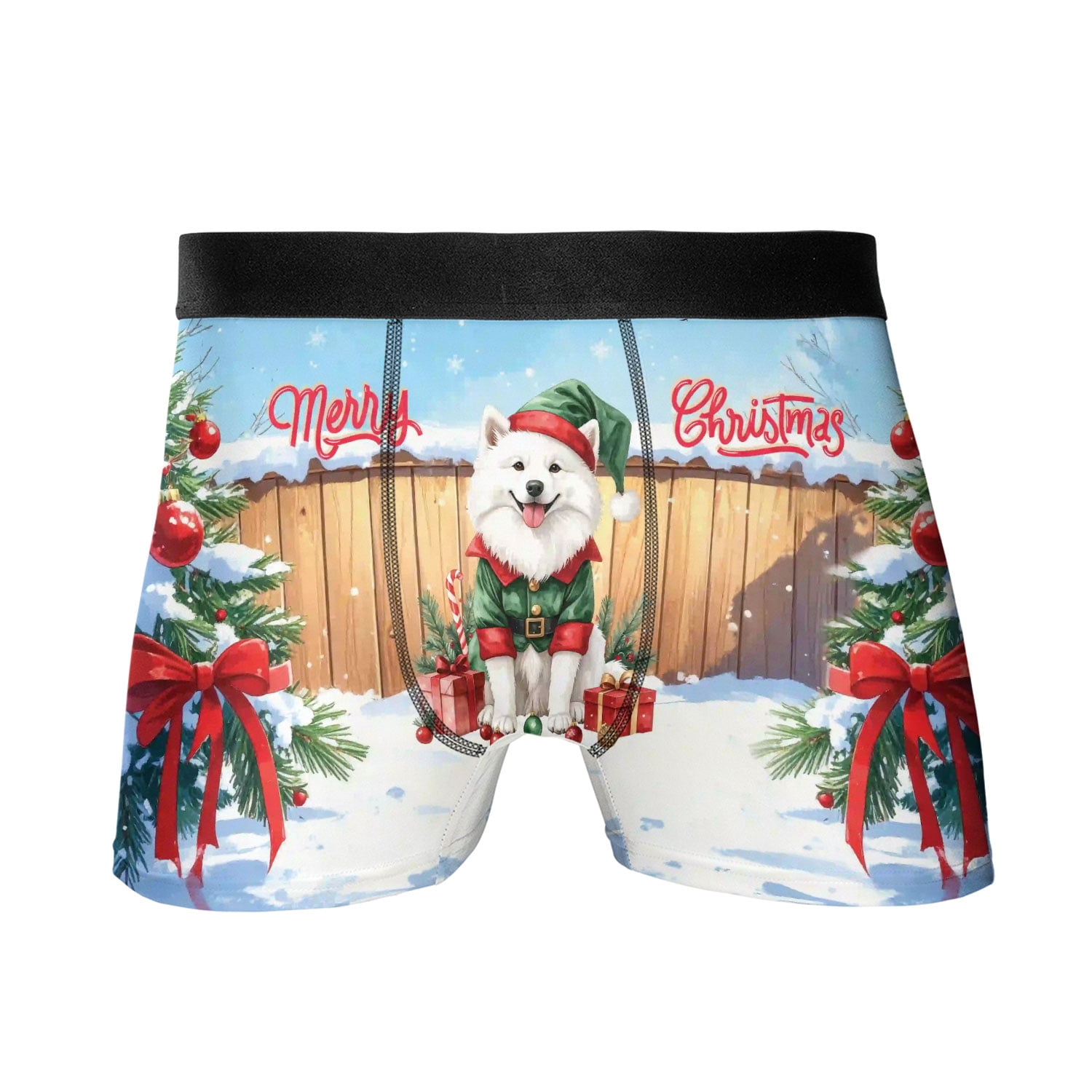 Merry Christmas Woofmas Xmas Noel Samoyed Elf Candy Cane Snow All Over ...