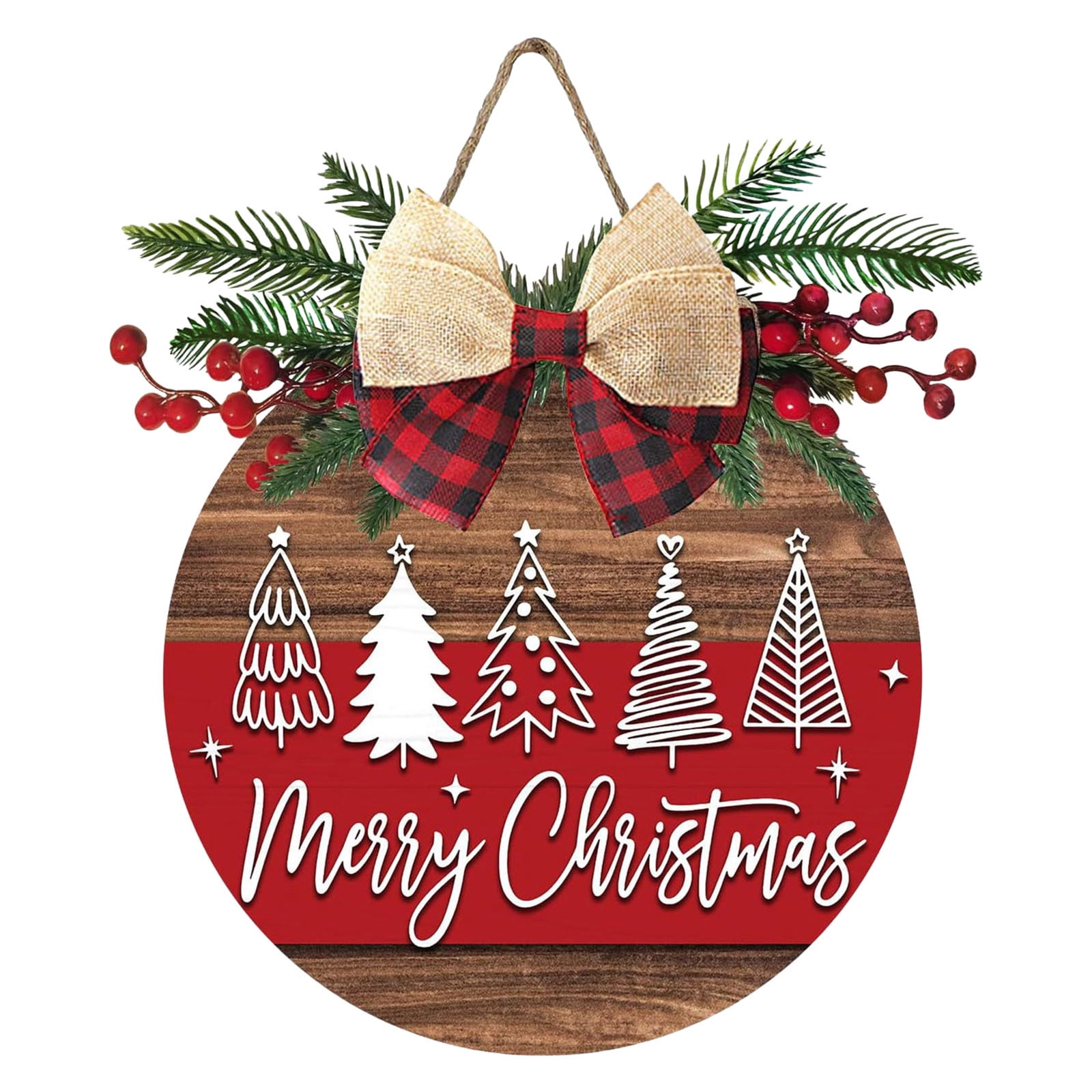 Merry Christmas Wreaths For Front Door Farmhouse Round Wooden Hanging ...