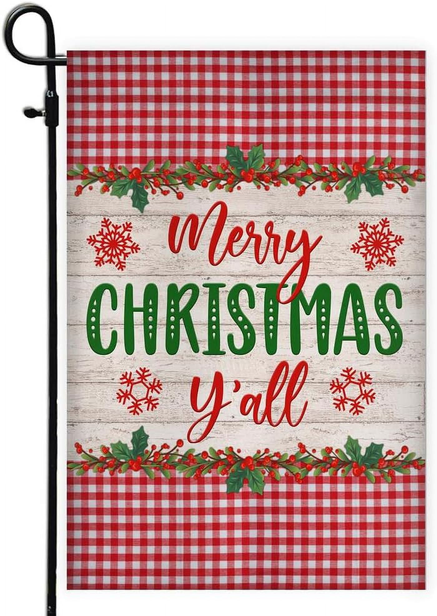 Merry Christmas Y'all Flag Buffalo Check Plaid Xmas Quote USA Garden Flag Premium Decorative ...