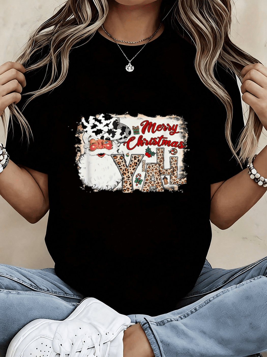 Merry Christmas Yall Leopard Western Father Christmas Cowboy Hat up to ...