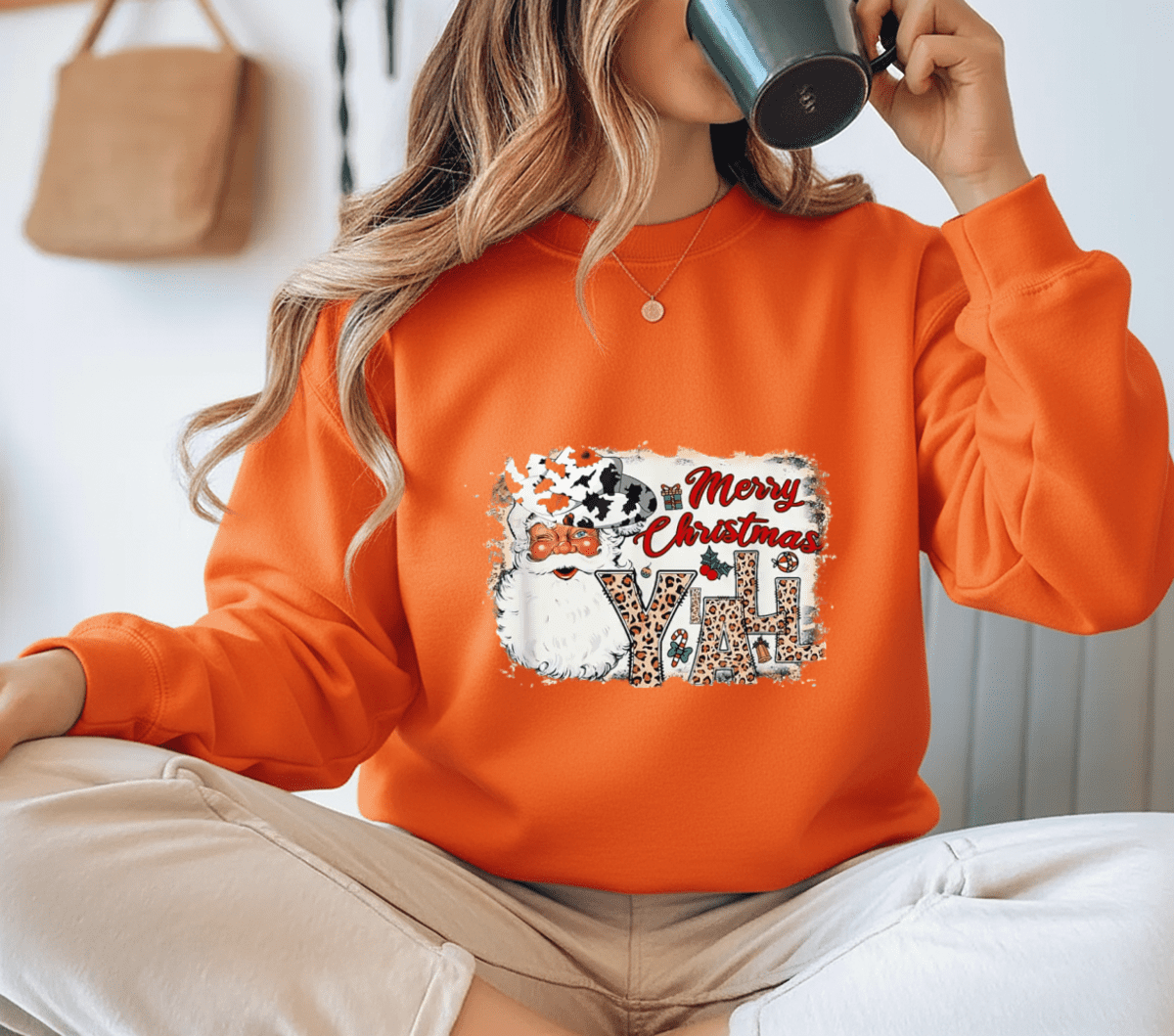 Merry Christmas Yall Leopard Western Father Christmas Cowboy Sweatshirt ...