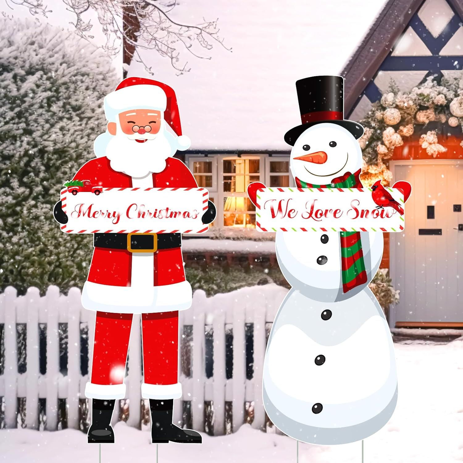 Merry Christmas Yard Signs - Large Snowman & Santa Claus Lawn Signs ...