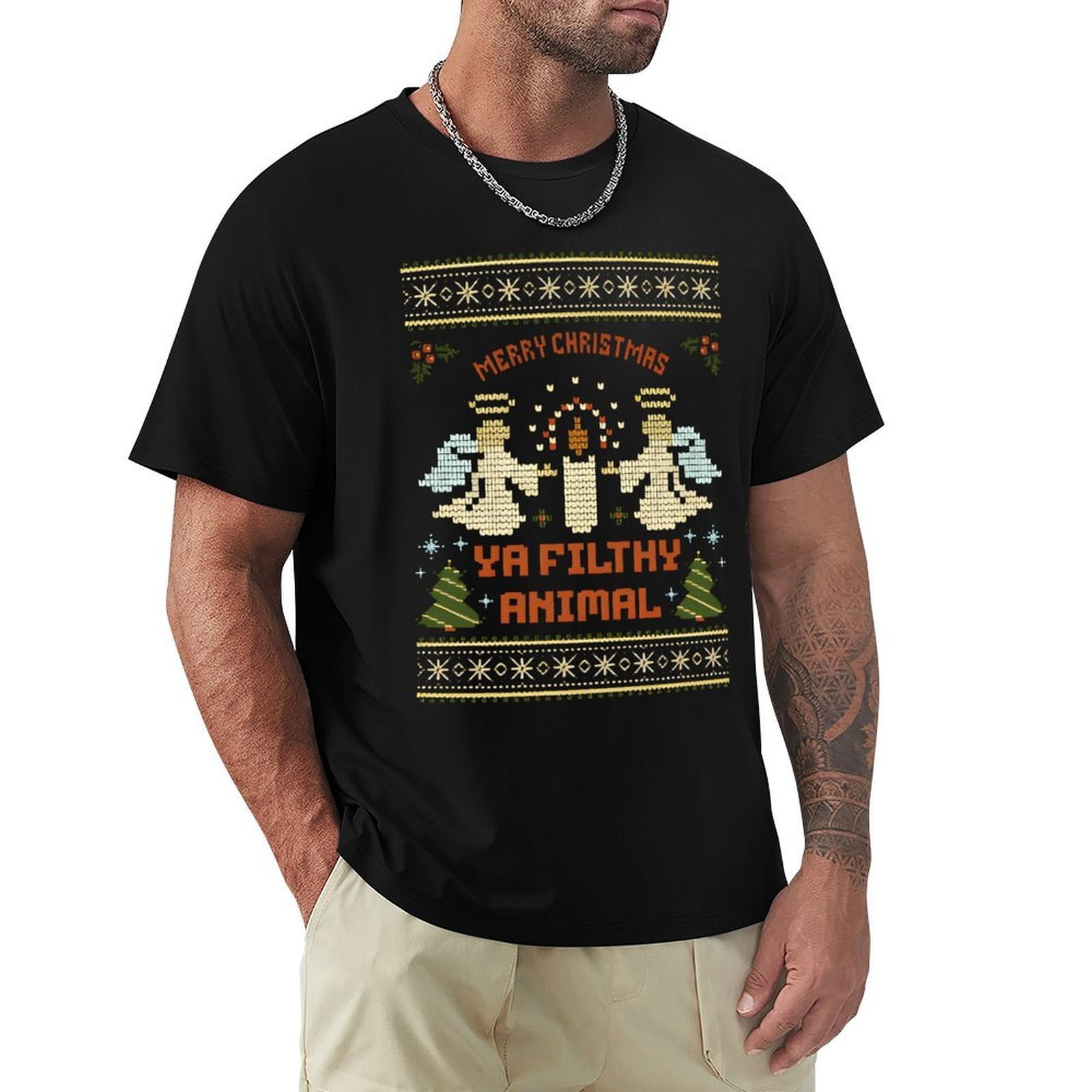 Merry Christmas, You Filthy Animal Men's Cotton HD Print Short Sleeve T ...