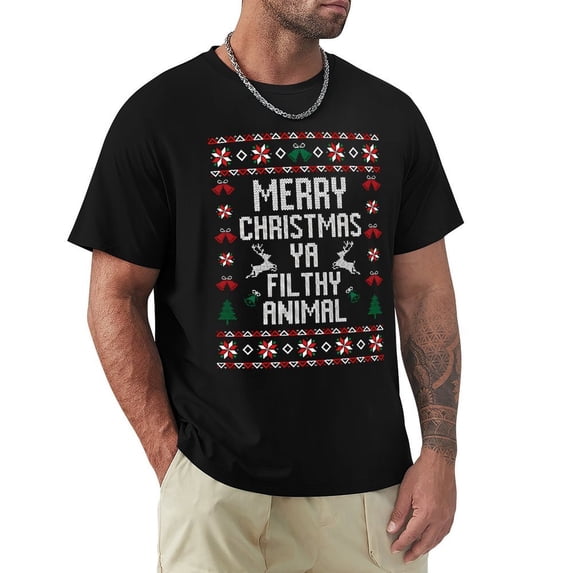 Merry Christmas, You Filthy Animal Men's Cotton HD Print Short Sleeve T ...