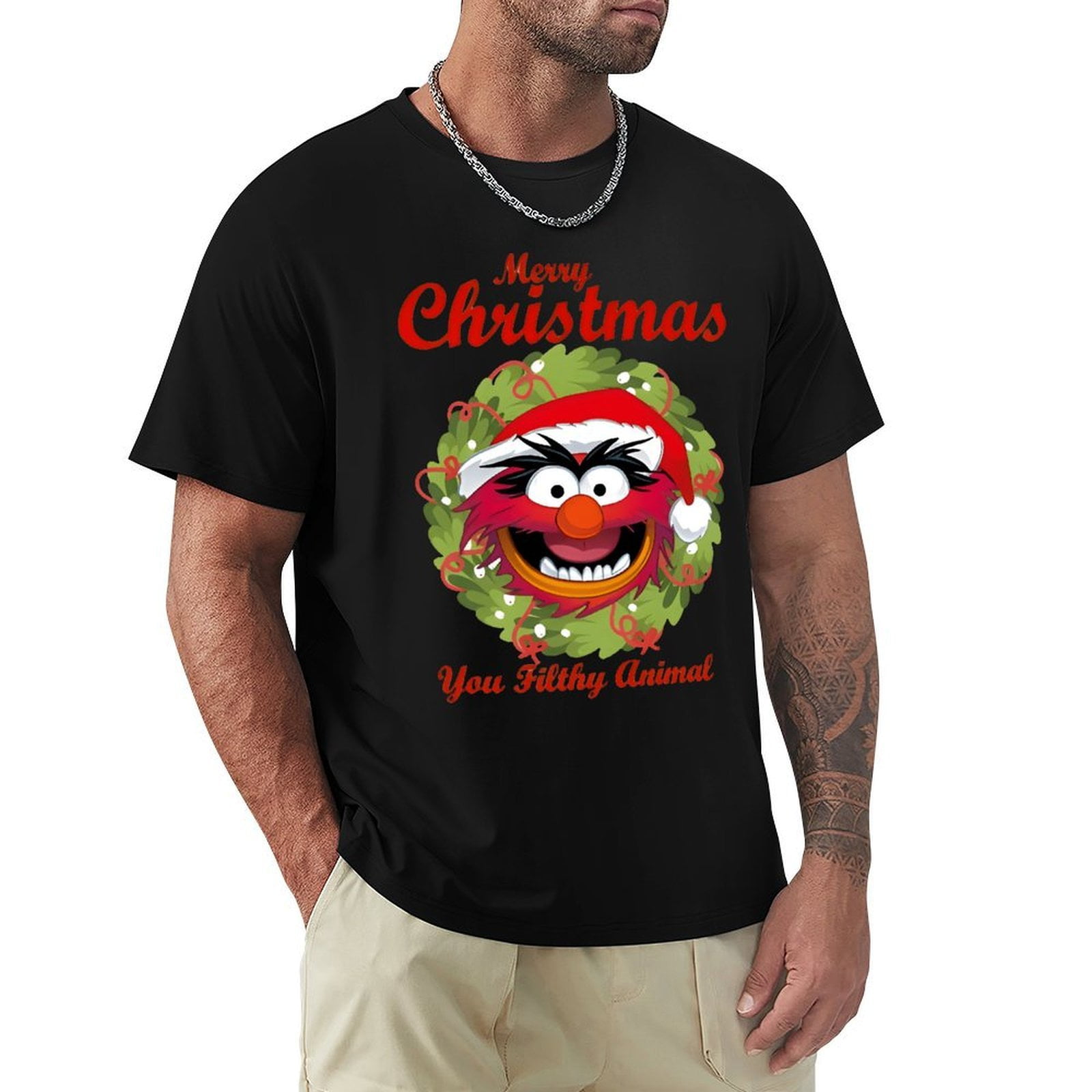 Merry Christmas, You Filthy Animal Men's Cotton HD Print Short Sleeve T ...