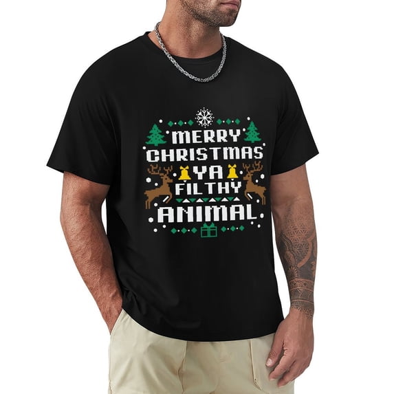 Merry Christmas, You Filthy Animal Men's Cotton HD Print Short Sleeve T ...