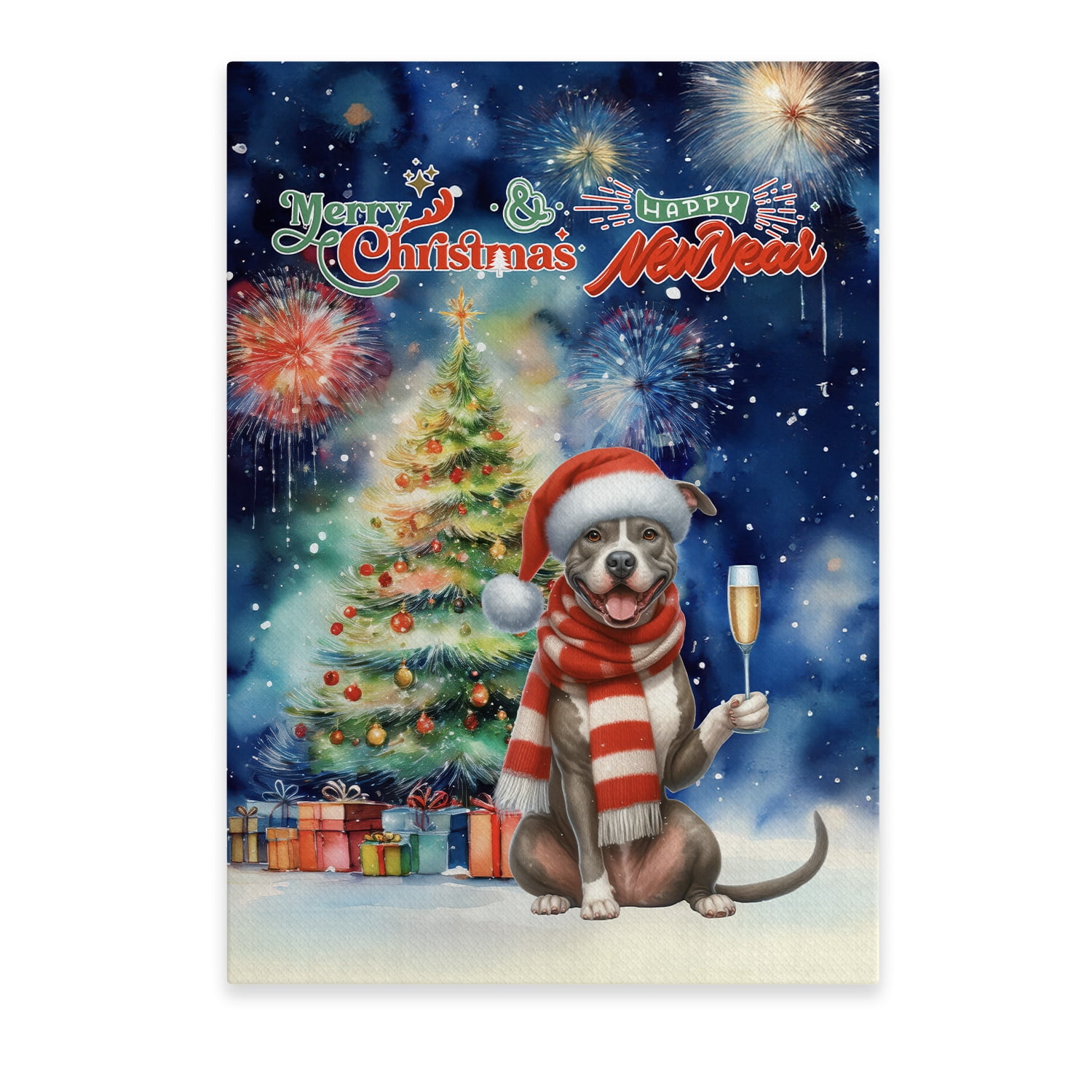 Merry Christmas and Happy New Year Santa Pitbull Holiday Xmas Winter ...