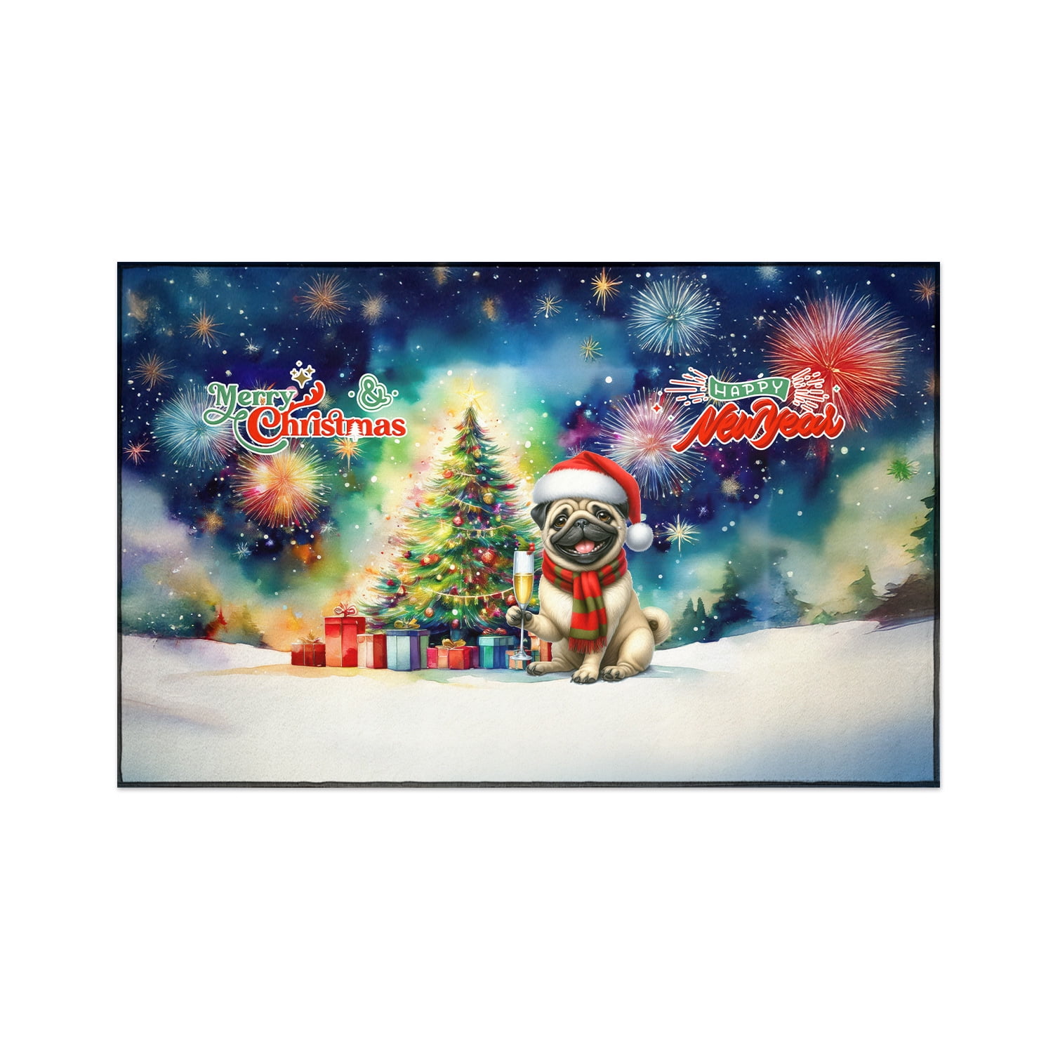 Merry Christmas and Happy New Year Santa Pug Holiday Xmas Winter Indoor ...