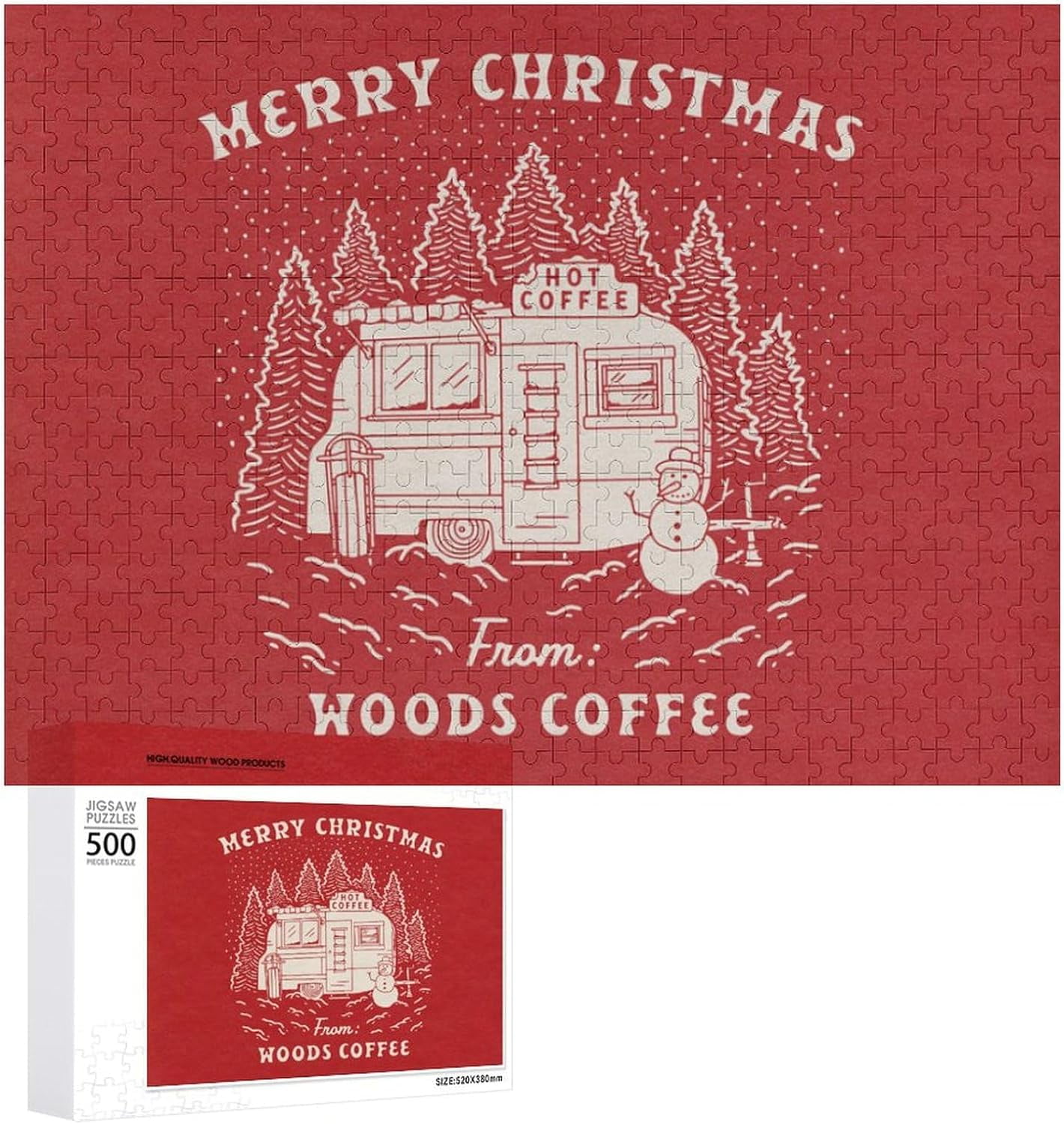 Merry Christmas from Woods Coffee, Forest Camping Cafe Jigsaw Puzzles ...