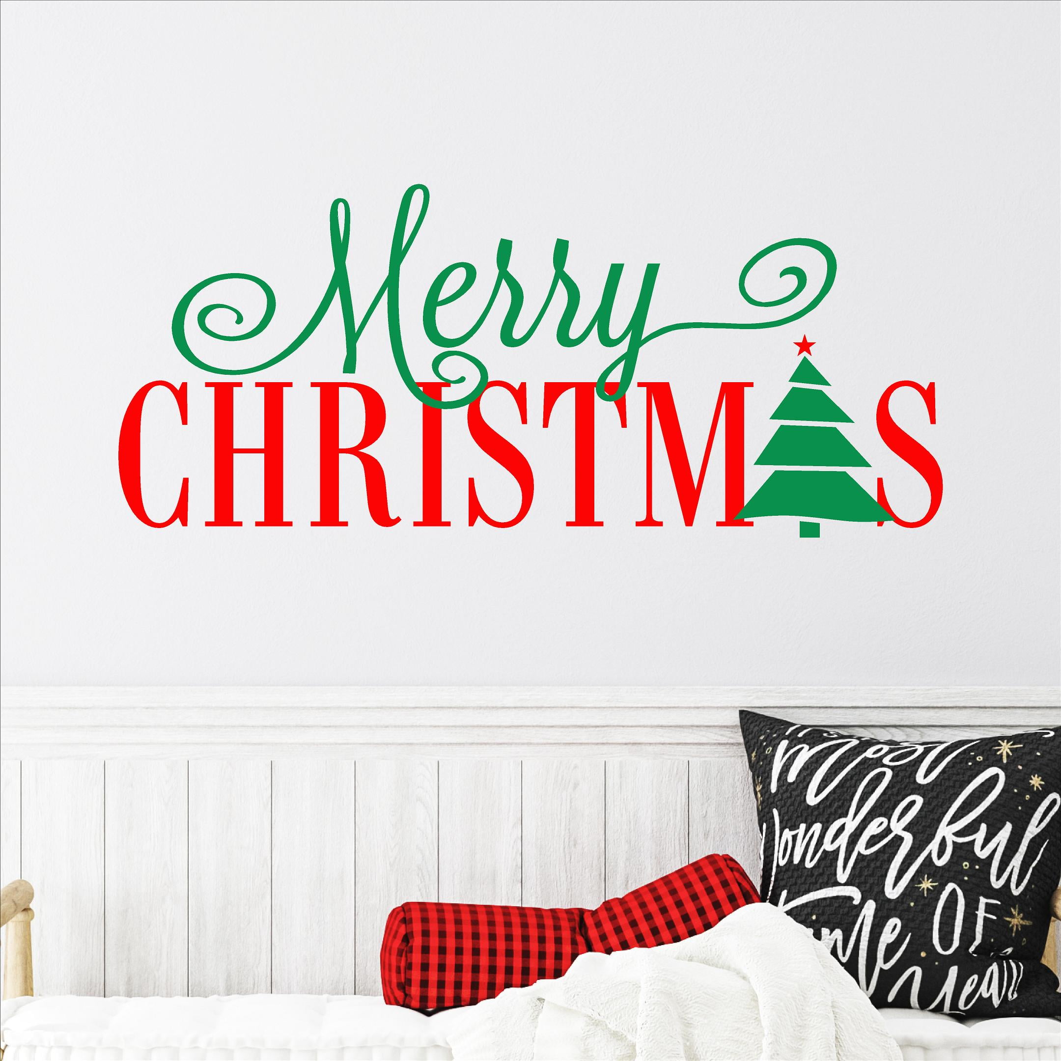Merry Christmas with Tree for A and Star Vinyl Lettering Decal ...
