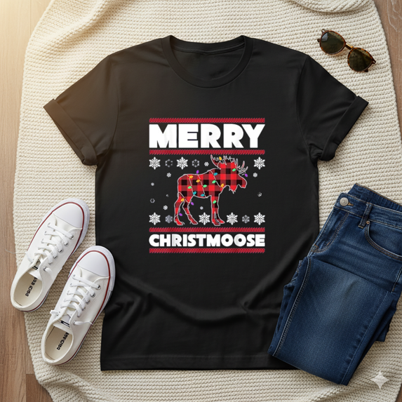 Merry Christmoose Funny Christmas Moose Lover Xmas Holiday Unisex Tee ...