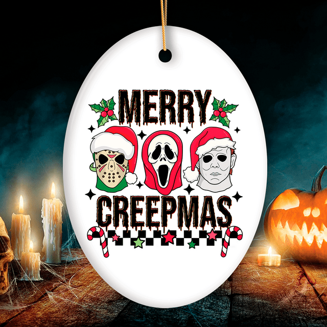 Merry Creepmas Horror Villain Theme Christmas Ornament, Creepy and ...