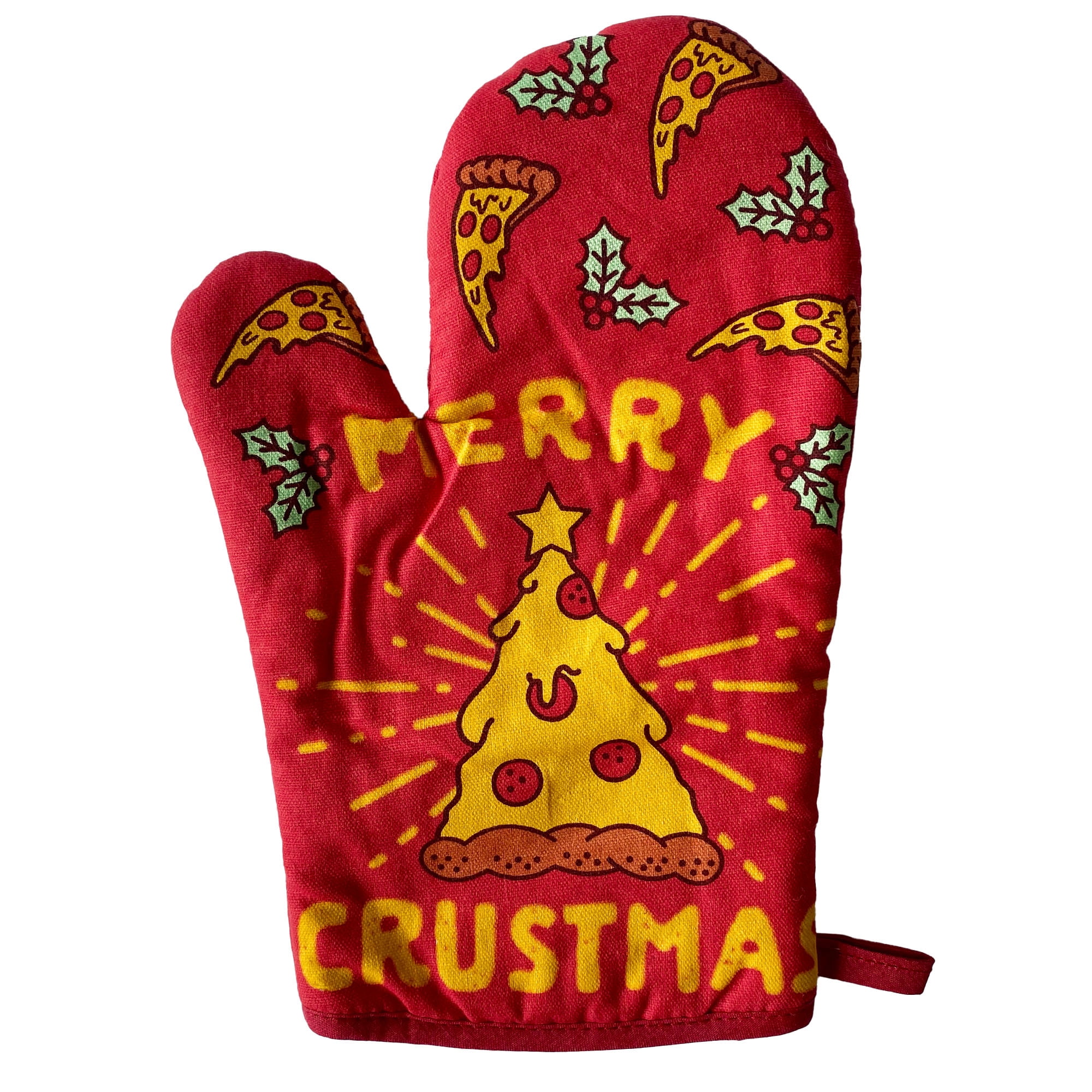 Merry Crustmas Oven Mitt Funny Christmas Pizza Graphic Kitchen Glove ...
