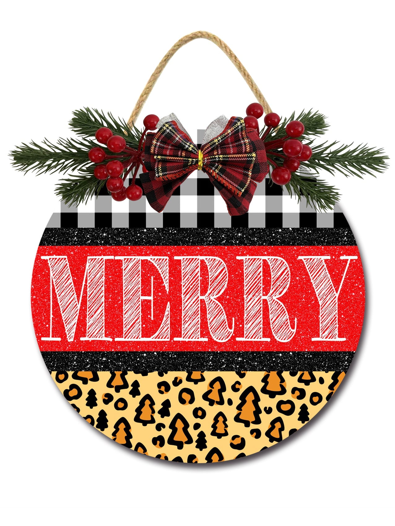 Merry Door Hanging Sign 12 Inch Wooden Wall Sign, Rustic Holiday Wreath ...