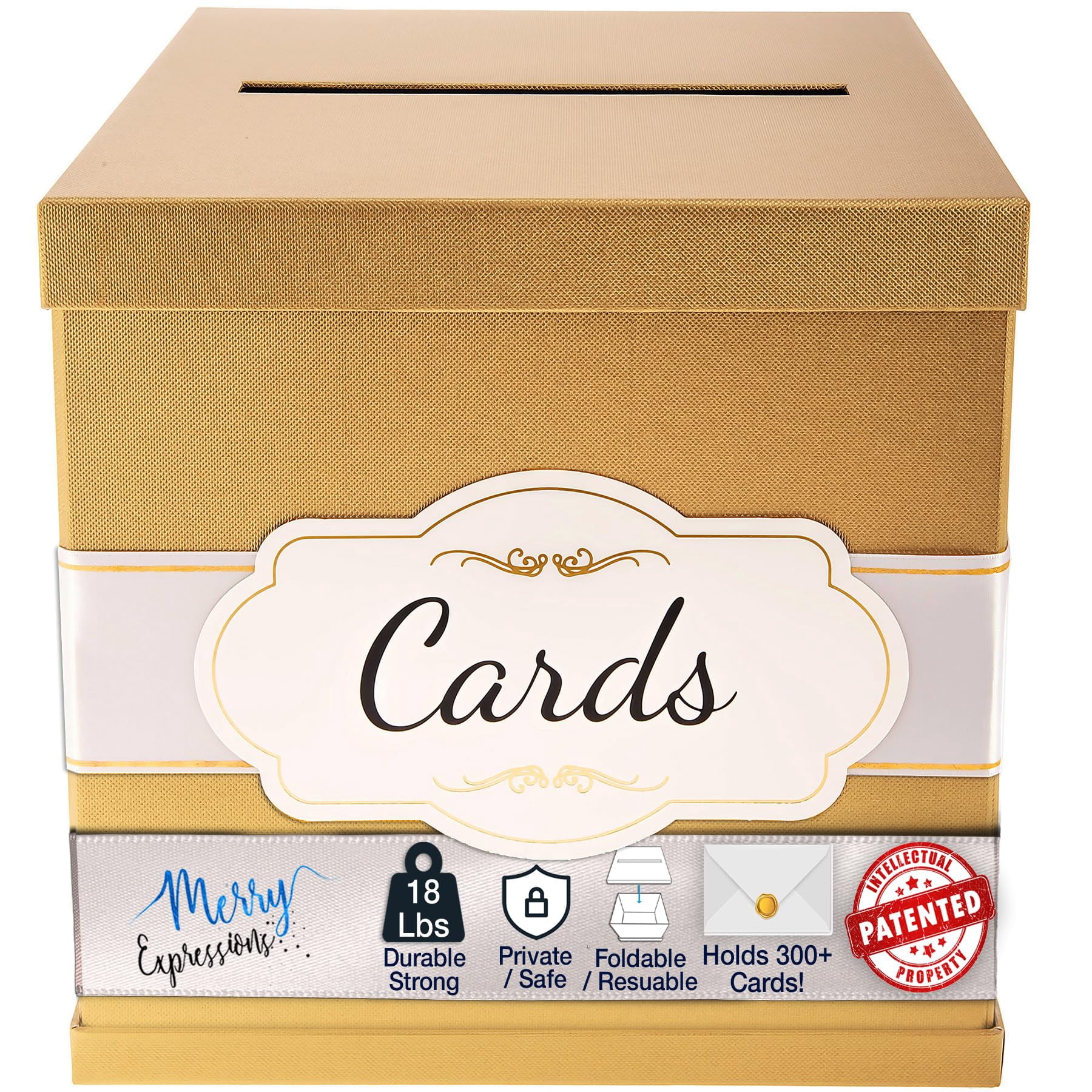 Merry Expressions 10" Gold Card Box, Card Holder Party, Money Gift Box ...