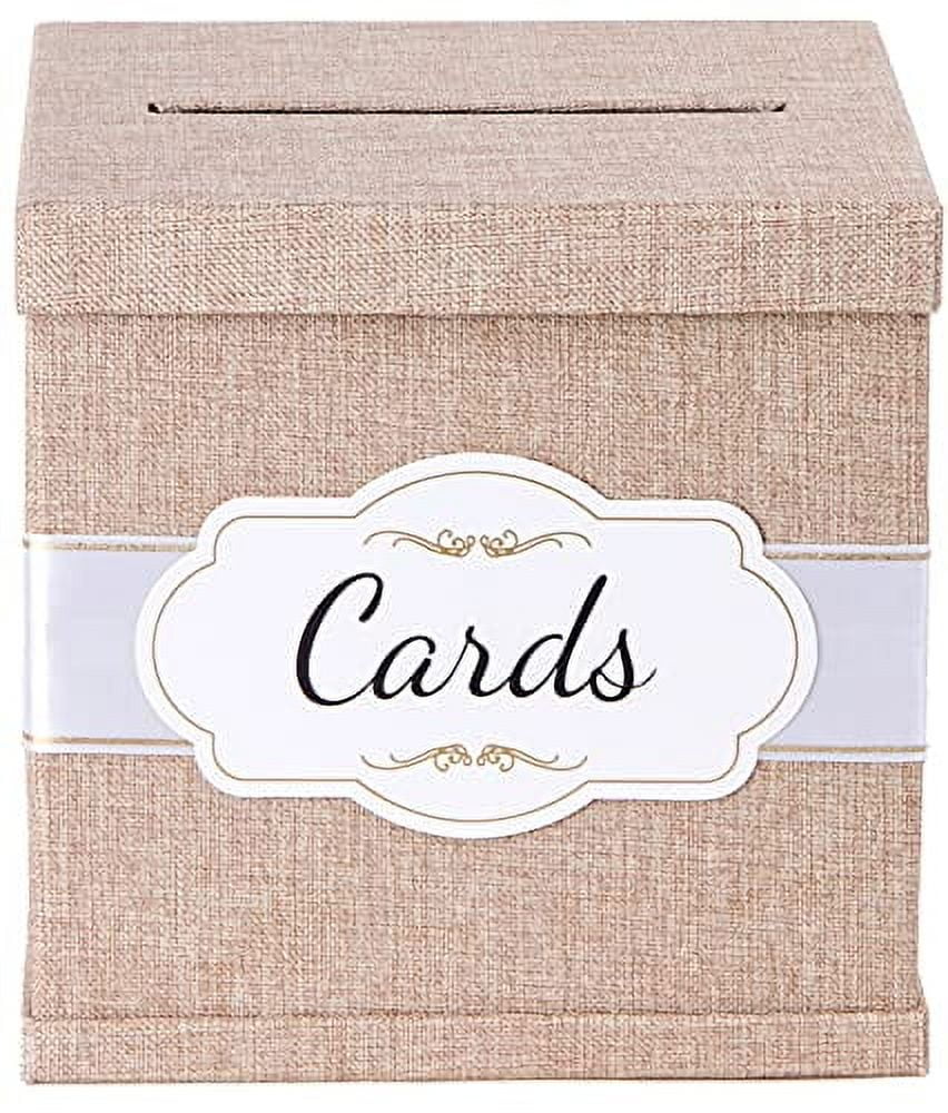 Merry Expressions Burlap Card Box - White/Gold-Foil Satin Ribbon ...