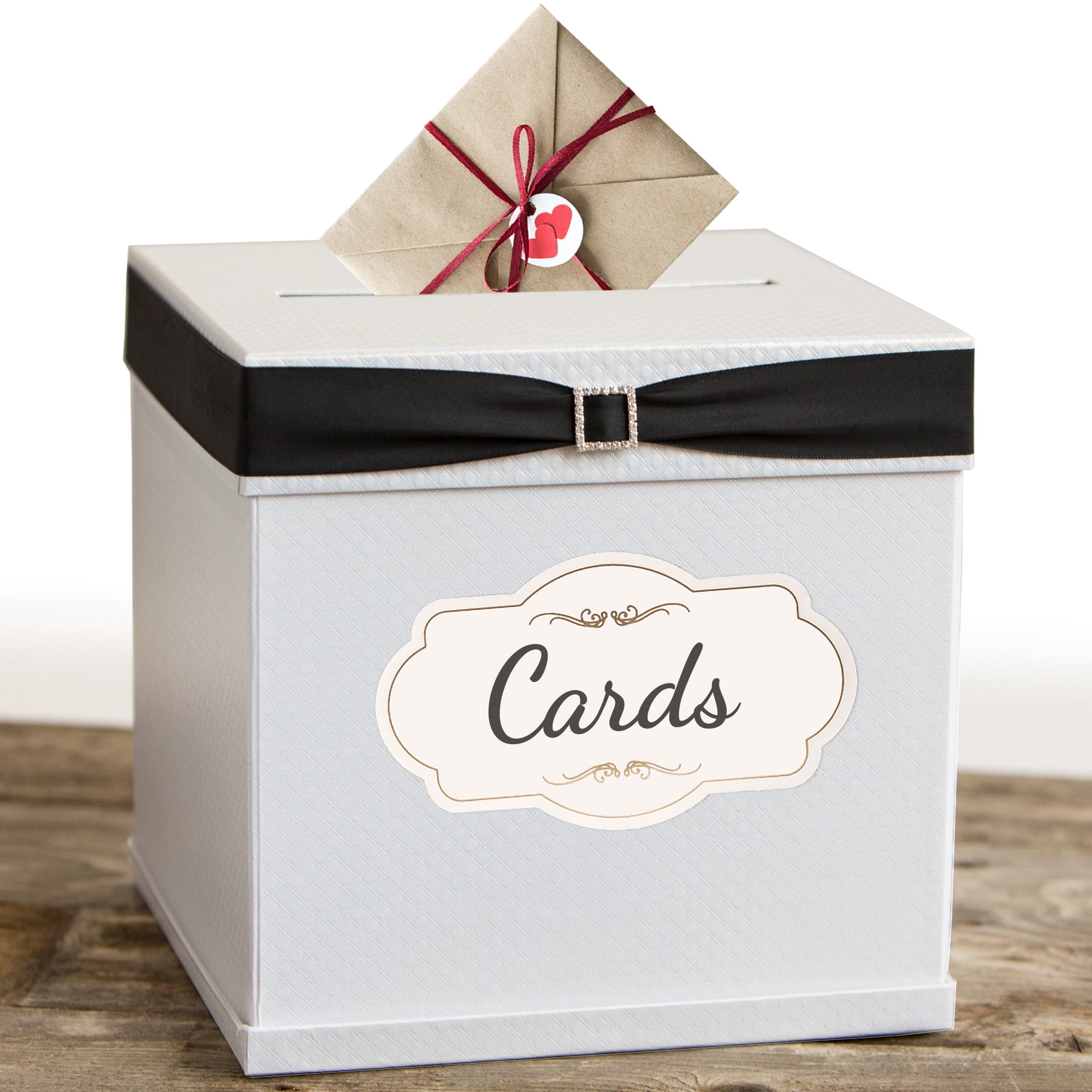 Merry Expressions White Gift Card Box with 7 Colored Ribbons, Large 10 ...