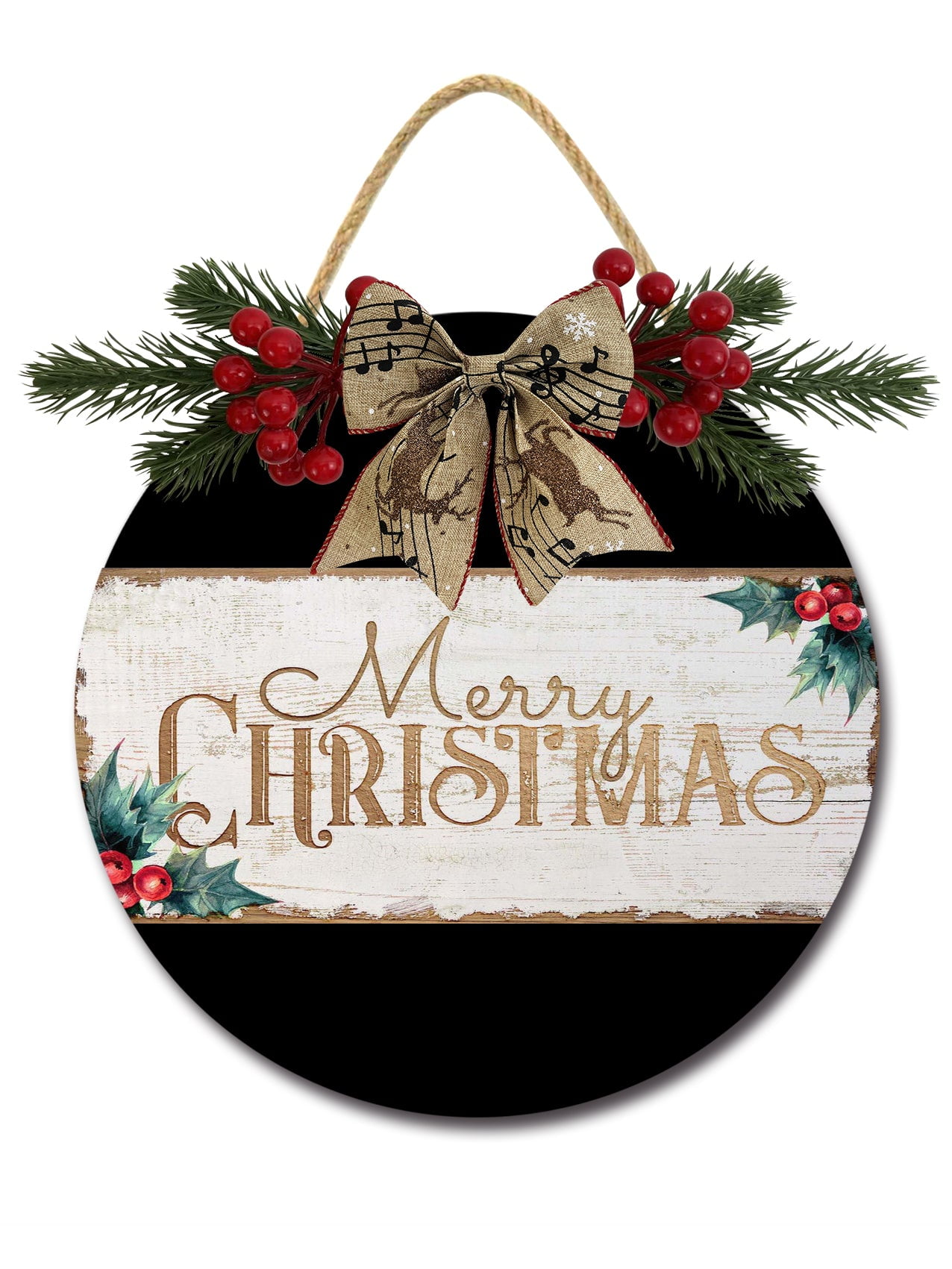Merry Farmhouse Christmas Sign for Front Door Decorations, Rustic Round ...