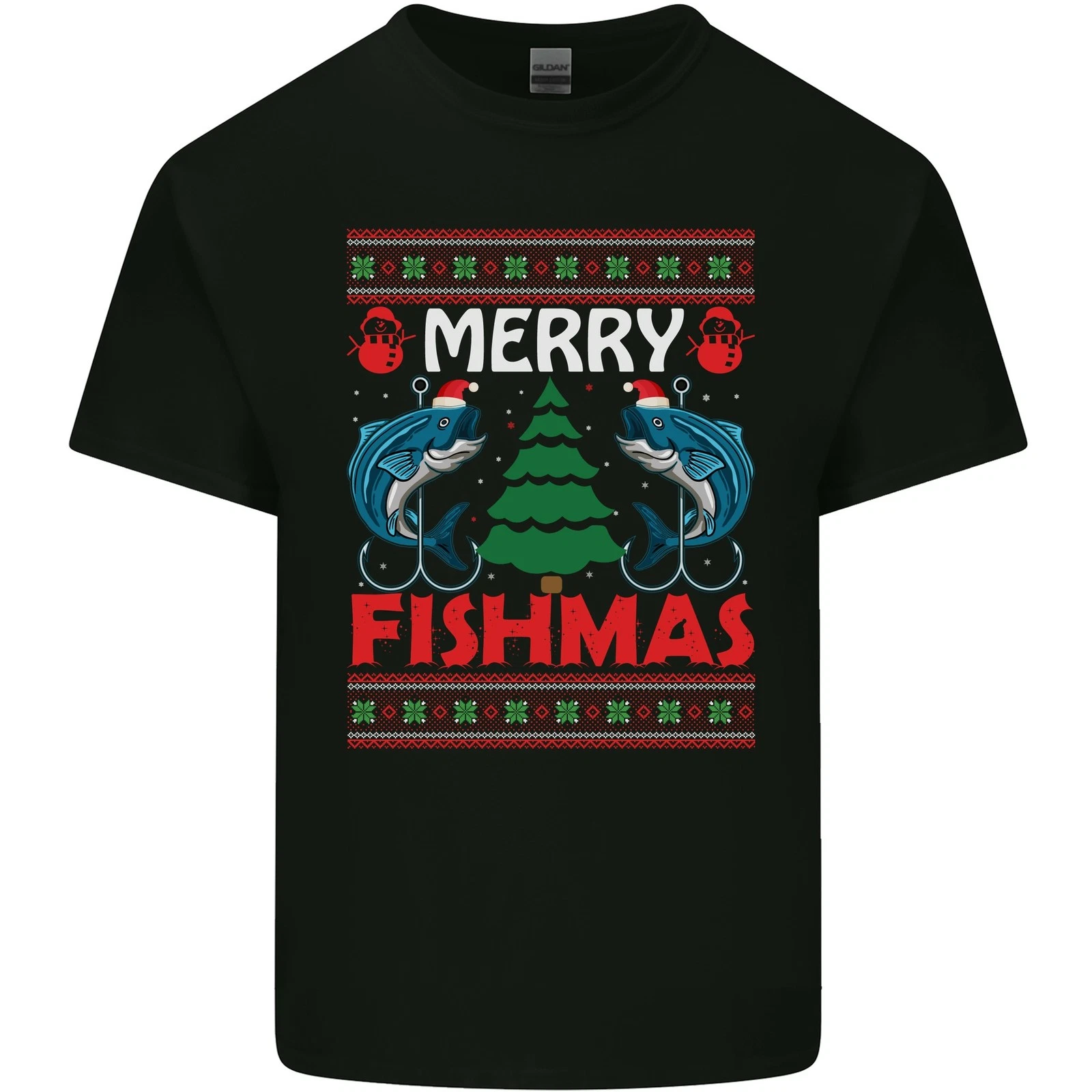 Merry Fishmas Funny Christmas Fishing Angler Holiday Humor Top Unisex T ...