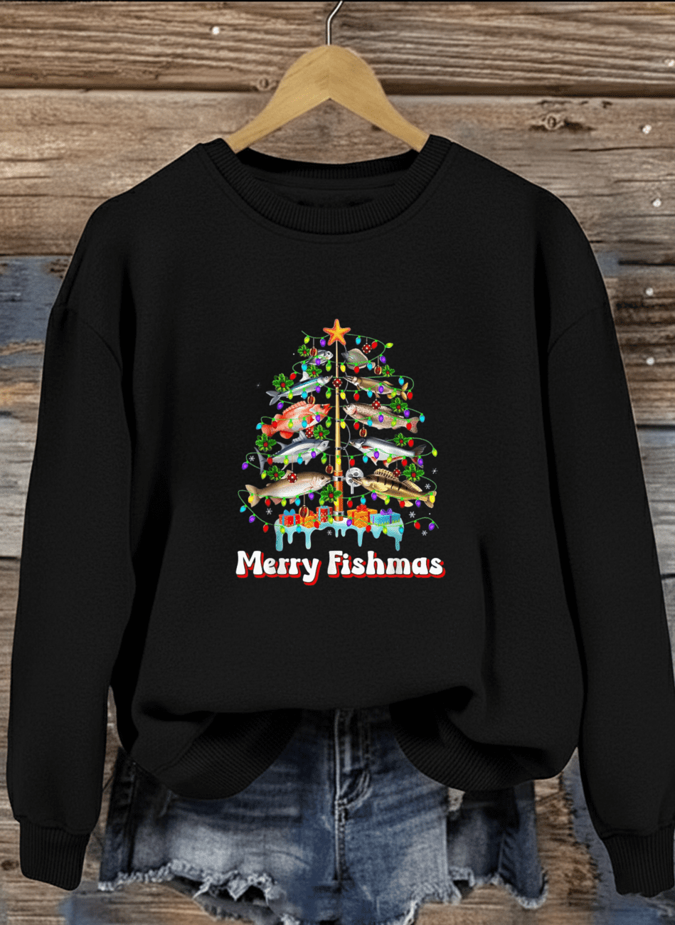 Merry Fishmas Funny Christmas Tree Fishing Lover Sweatshirt, for Men ...