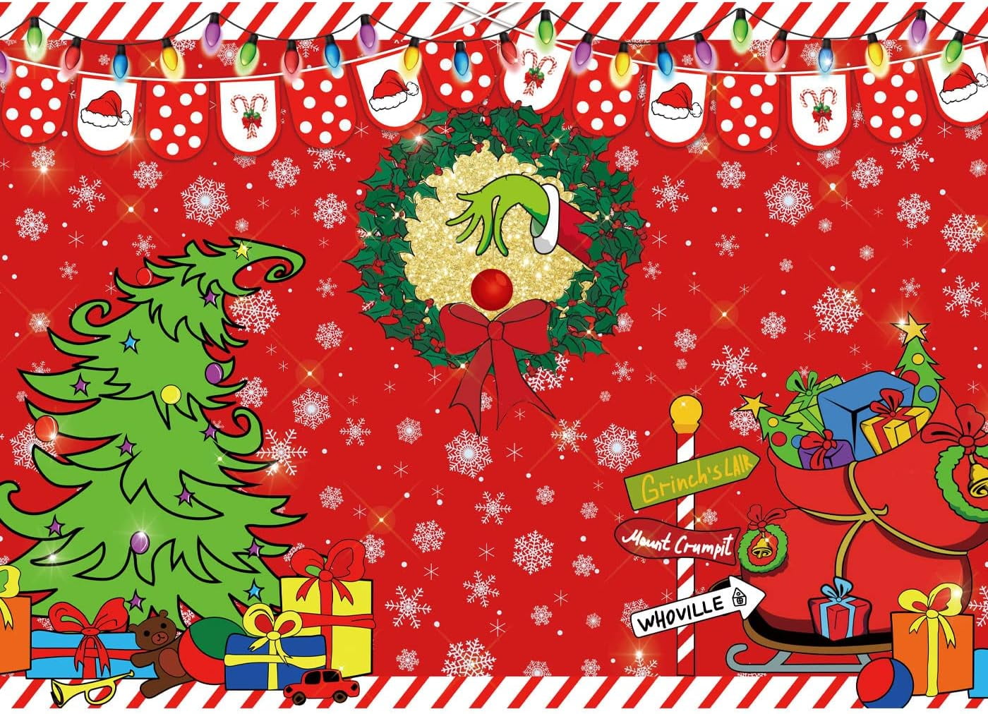 Merry Grinchmas Backdrop Red Christmas Backdrop Xmas Tree Snow Winter ...