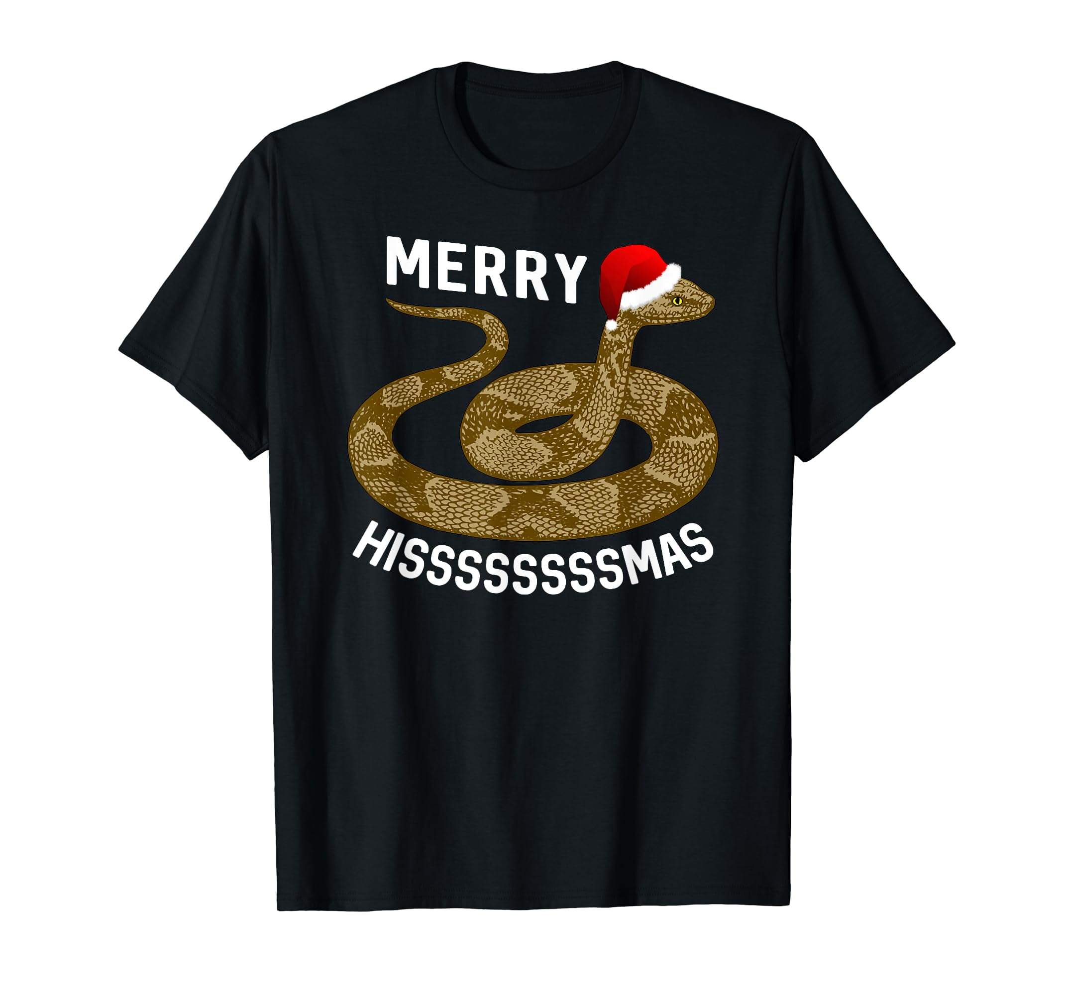 Merry Hissmas Christmas Santa Hat Copperhead Snake T-Shirt Black Tee ...