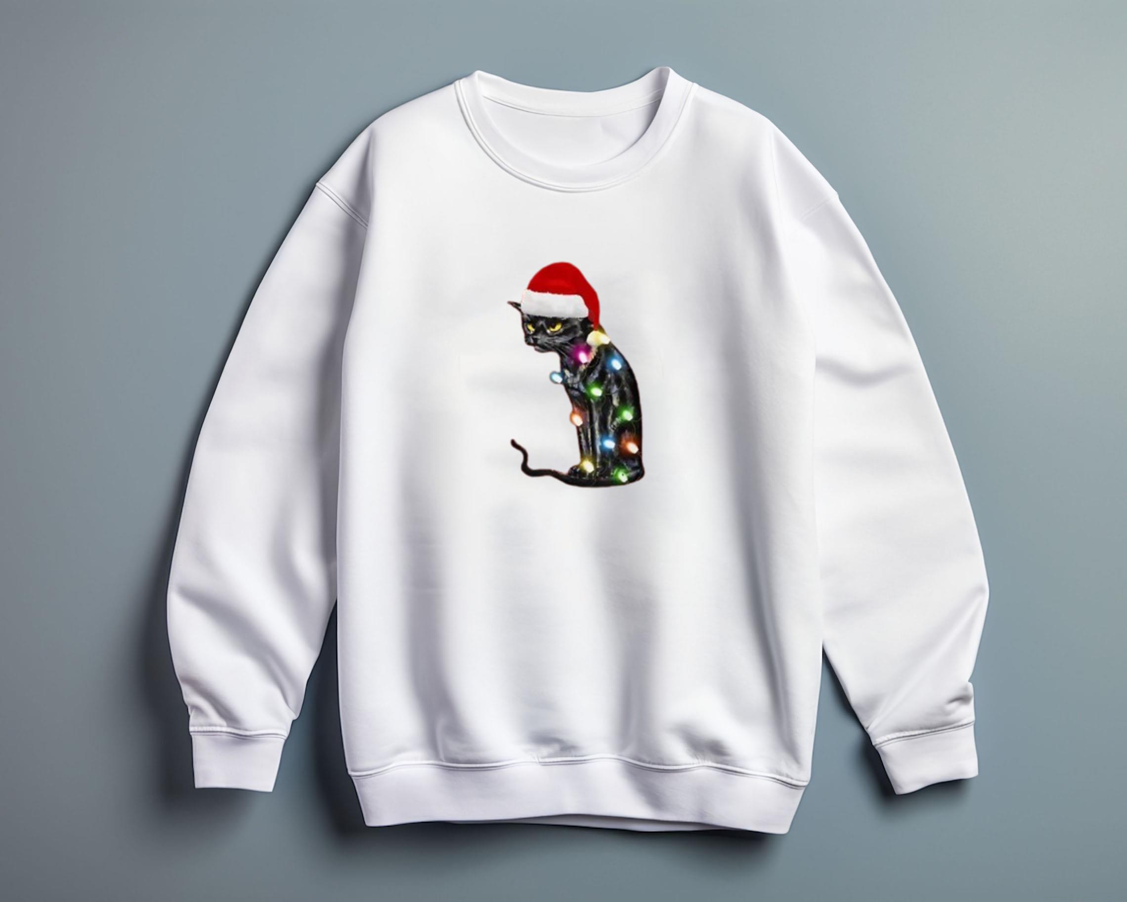 Merry Kissmyass Funny Cat Christmas Lights Meme Humor Saying Sweatshirt ...
