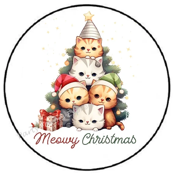 Merry Meowy Christmas Tree Of Cats Stickers Party Favors Phone Decal ...