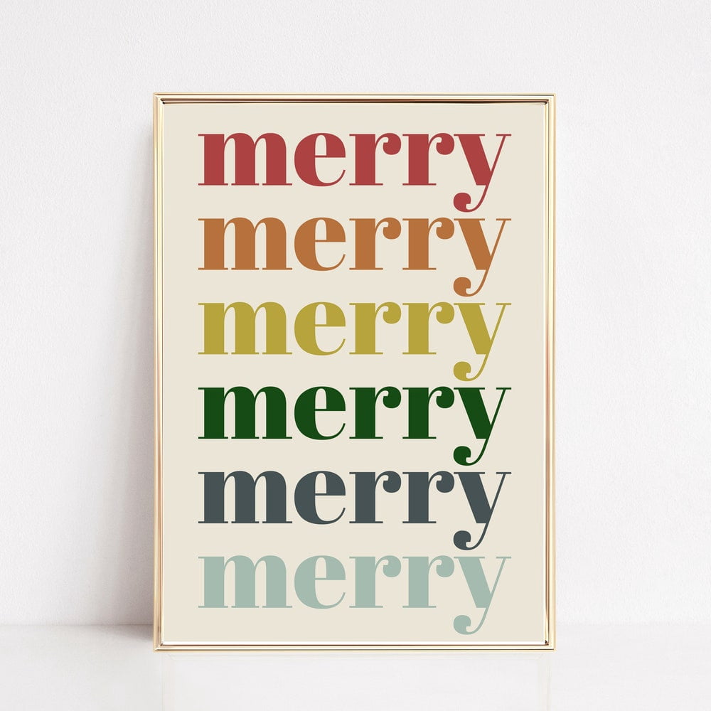 Merry Merry Merry, Colorful Noel Art, Modern Festive, Noel Wall Art ...
