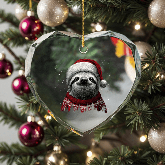 Merry Sloth Santa Hat Pajama Ornament, Indoor Decoration, Crystal Glass ...