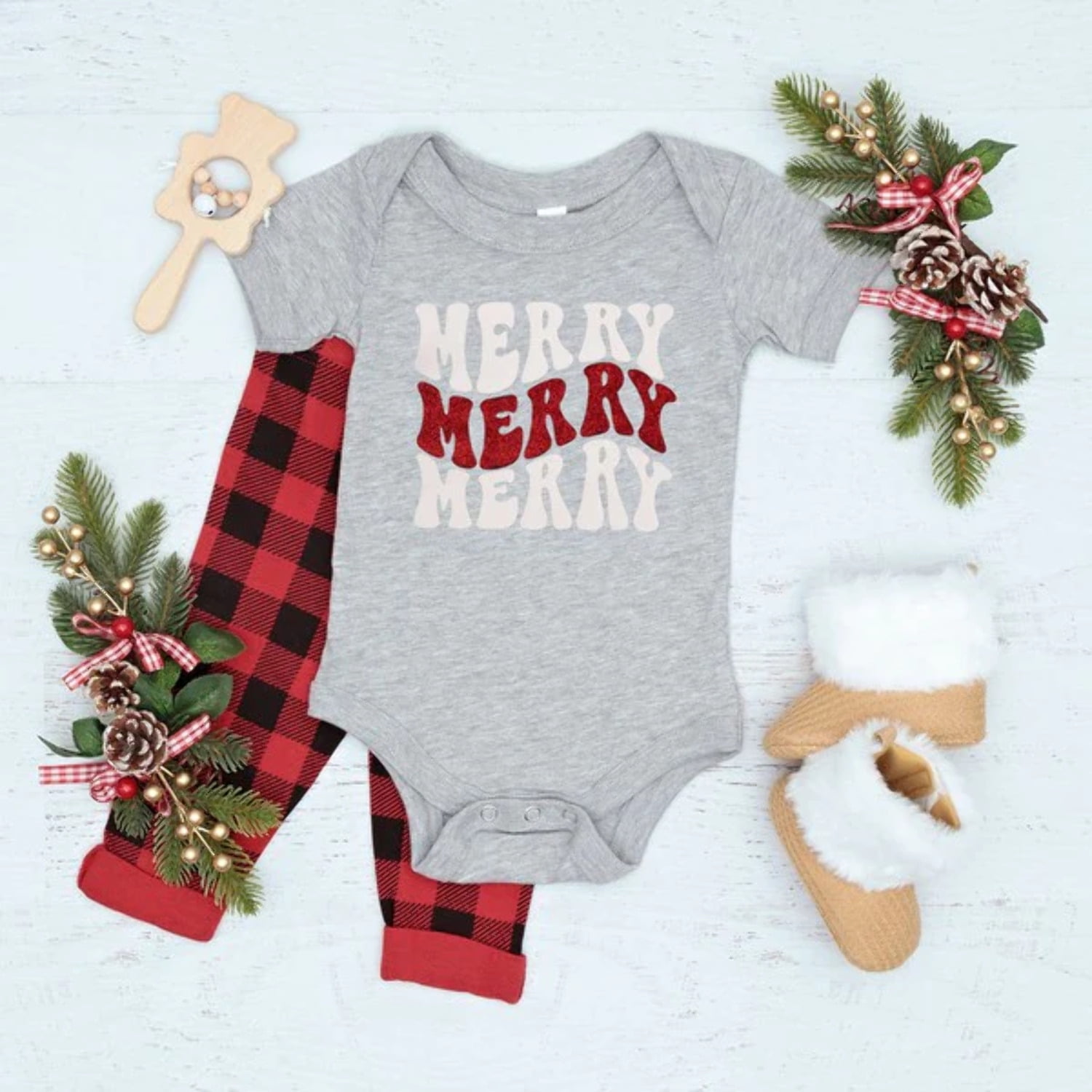 Merry Stacked Wavy Glitter Baby Onesie - Walmart.com