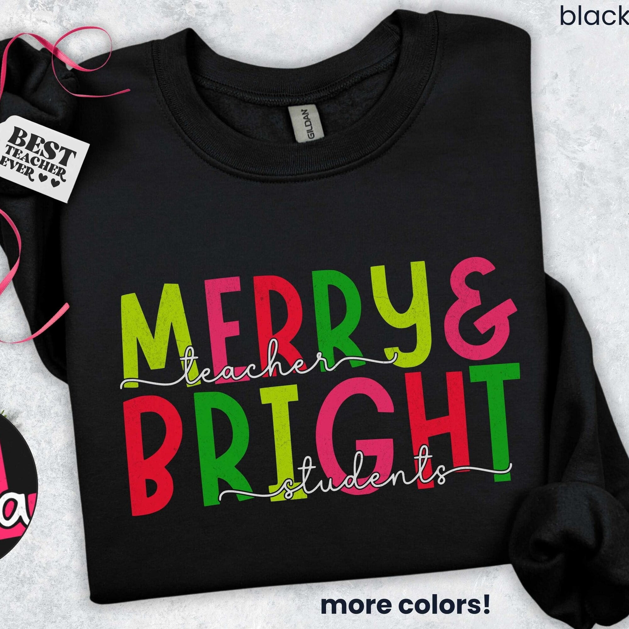 Merry Teacher Bright Students TShirt School Staff Squad Christmas Shirt ...