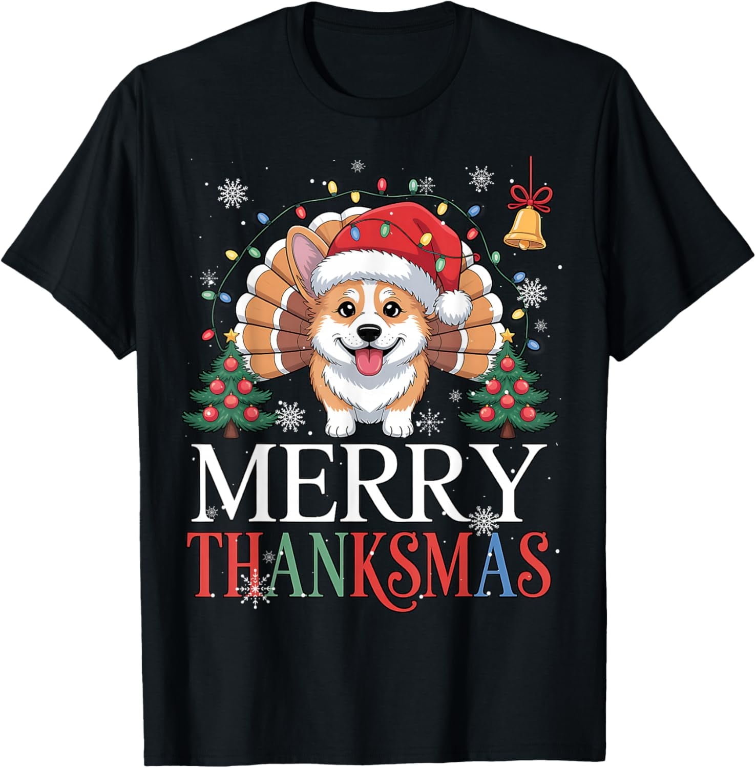 Merry Thanksmas Santa Corgi Dog Happy Thanksgiving Xmas T-Shirt ...