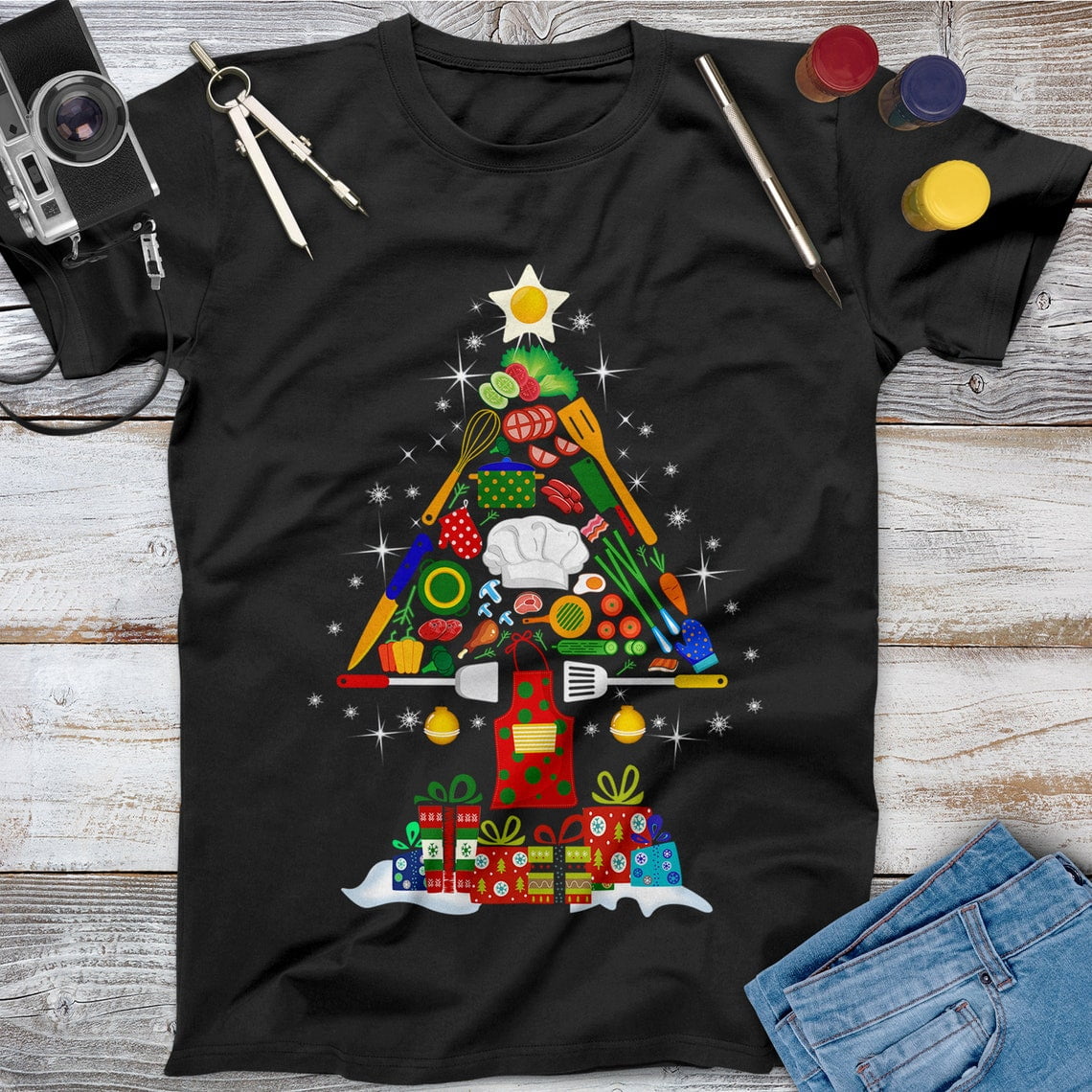 Merry Tree Chef Shirt, Cooking Shirt, Cooking Gift, Funny Chef Shirt ...
