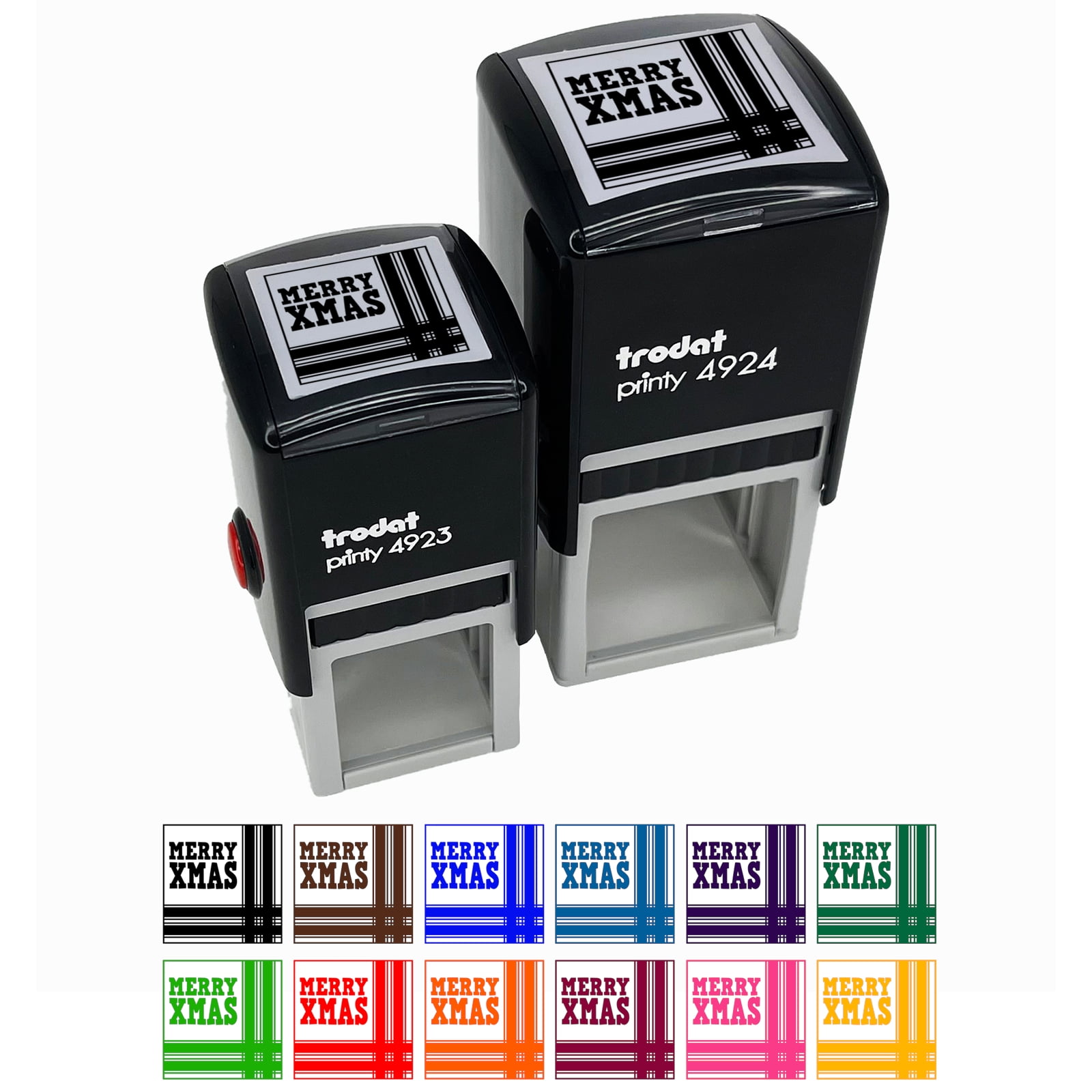 Merry Xmas Christmas with Corner Ribbon Self-Inking Rubber Stamp Ink ...