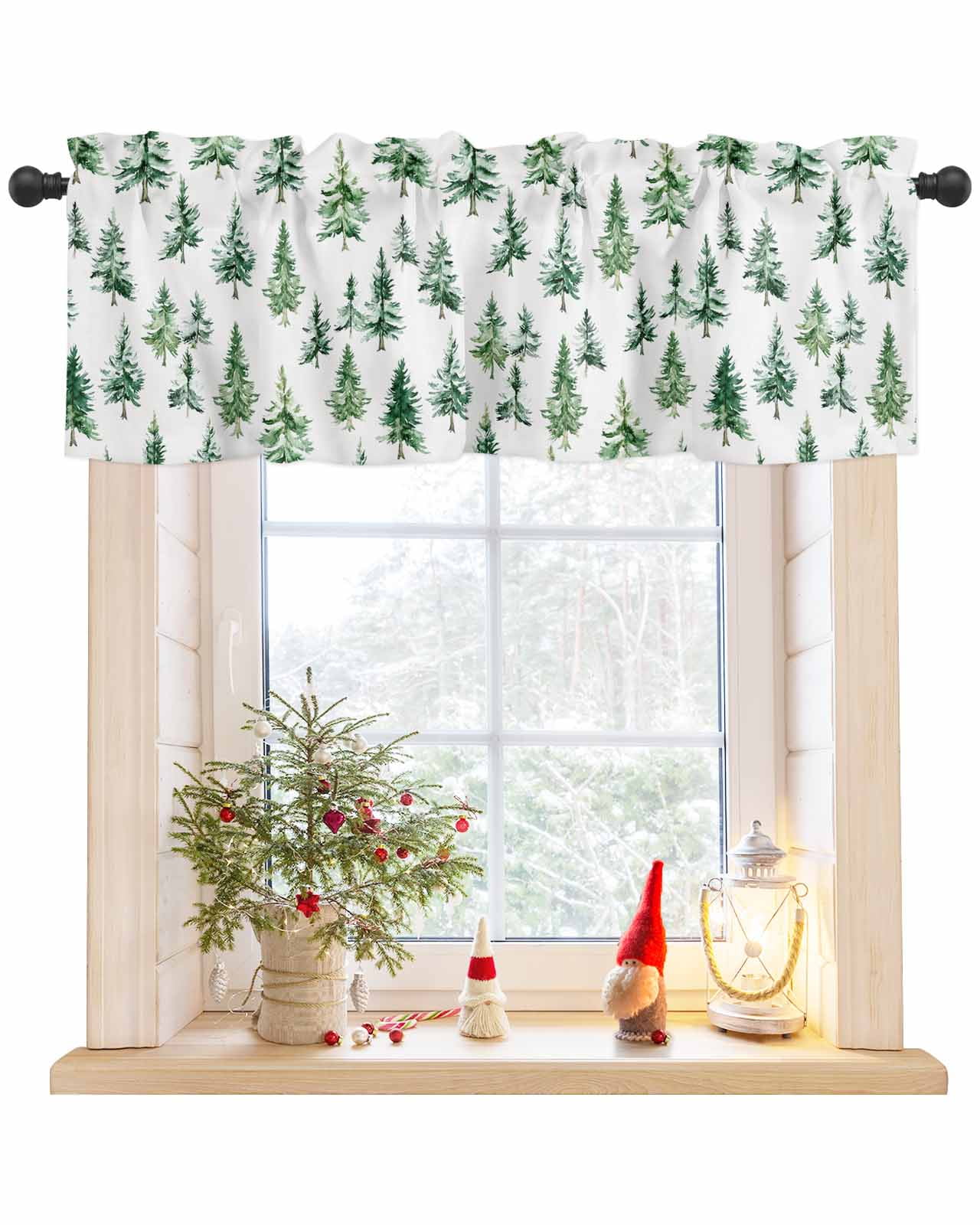 Merry Xmas Pine Tree Window Valance for Kitchen, Winter Forest Country ...